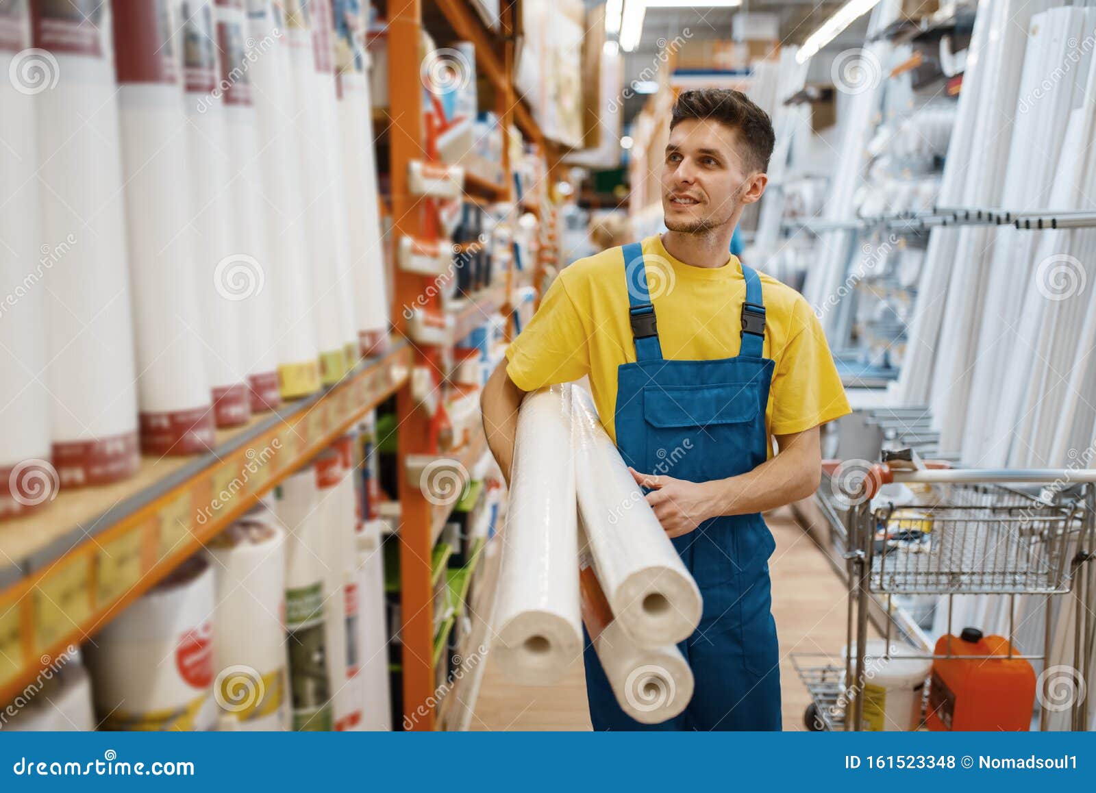Builder with Roll of Wallpapers in Hardware Store Stock Photo - Image ...