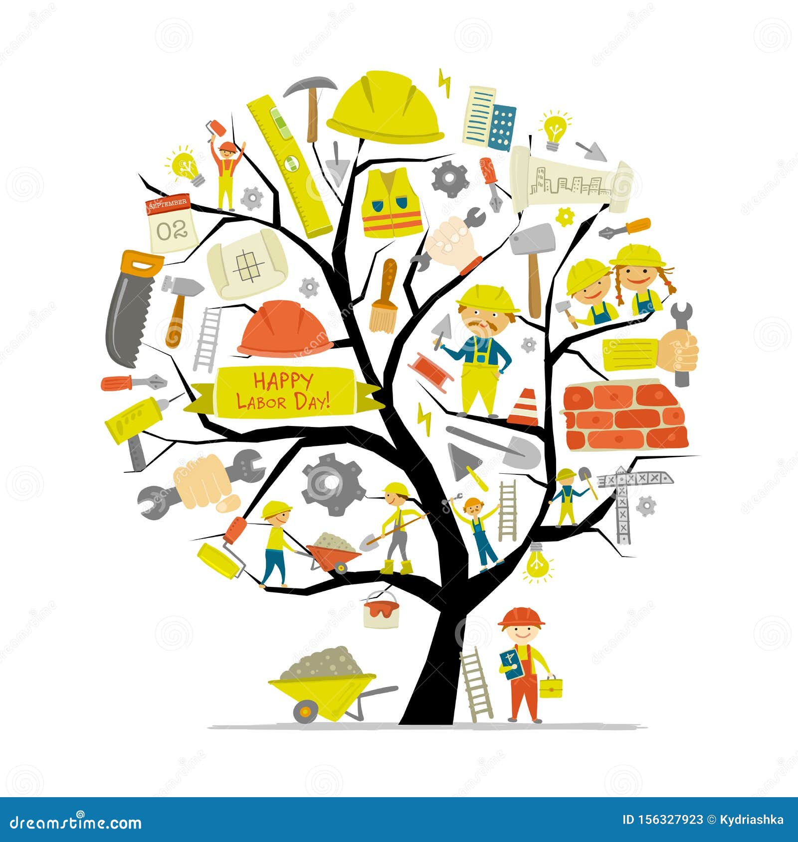 Builder`s Day. Greeting Card with Concept Tree for Your Design Stock ...