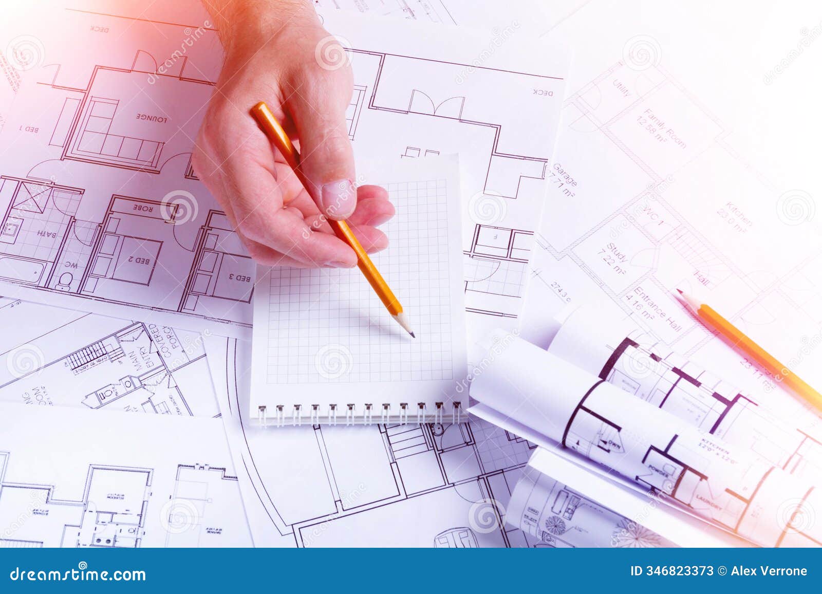 Builder S Hands on the Background of a House Plan. Construction ...