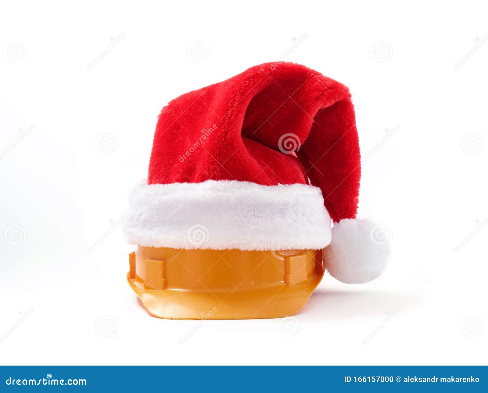 Builder`s Hard Hat in Santa Hat on White Background Stock Photo - Image ...