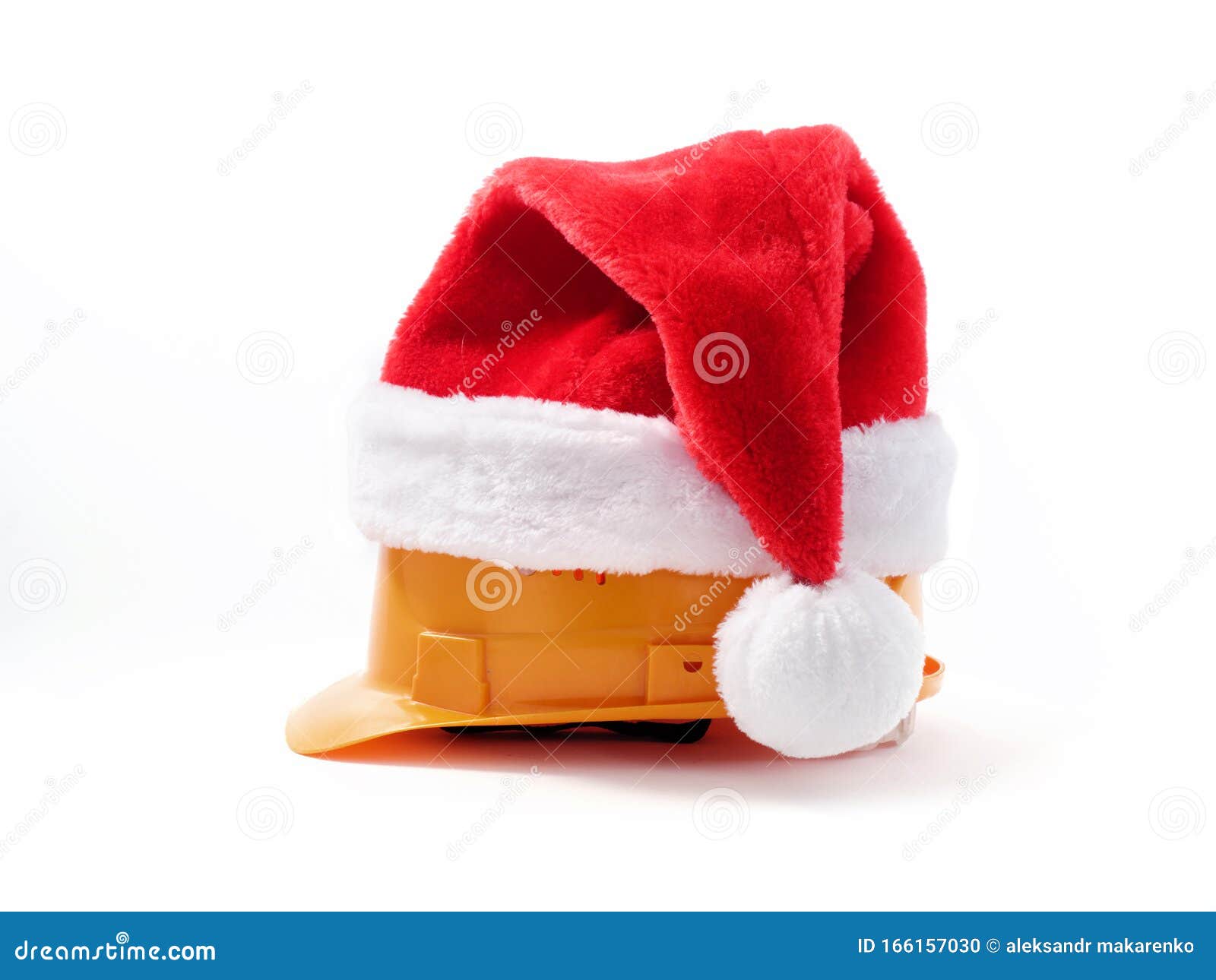 Builder`s Hard Hat in Santa Hat on White Background Stock Photo - Image ...