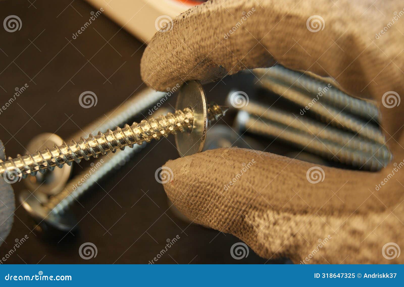 Builder S Work Process. Putting the Washer on the Screw. Stock Image ...