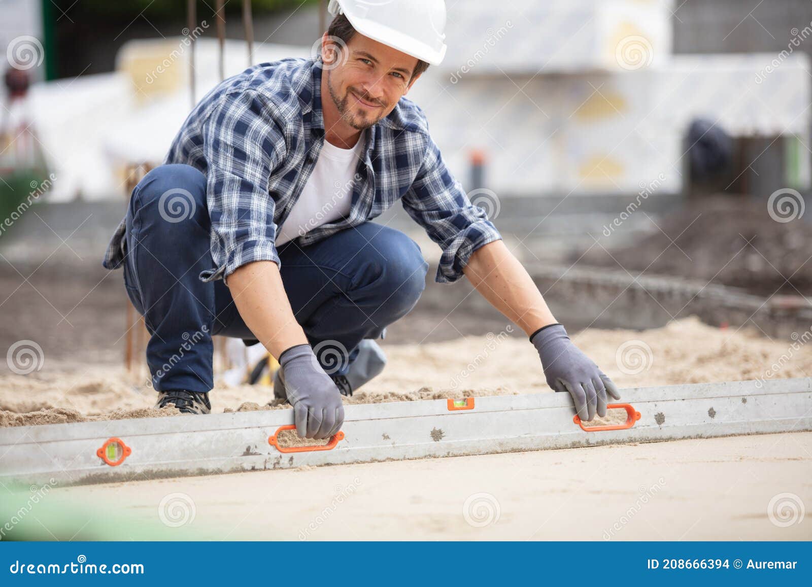 Builder Screeding Concrete on Outdoor Site Stock Photo - Image of ...