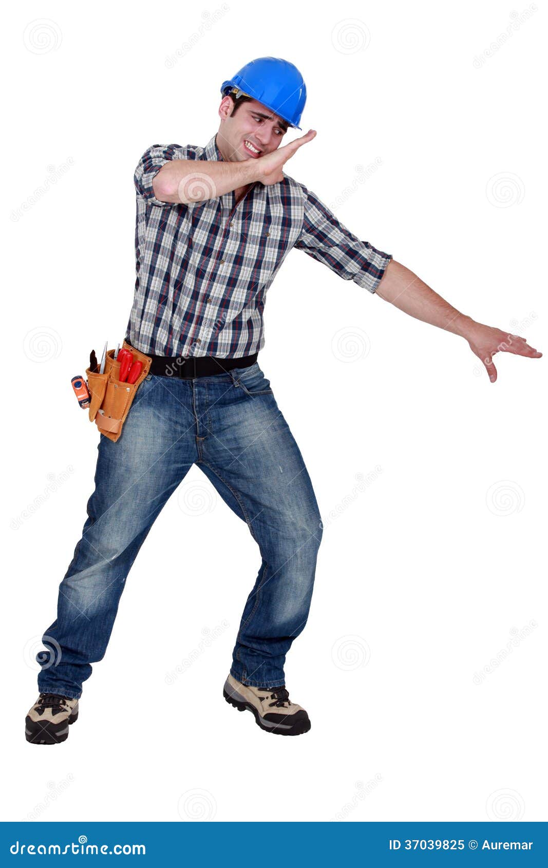 Builder shielding himself stock image. Image of behalf - 37039825