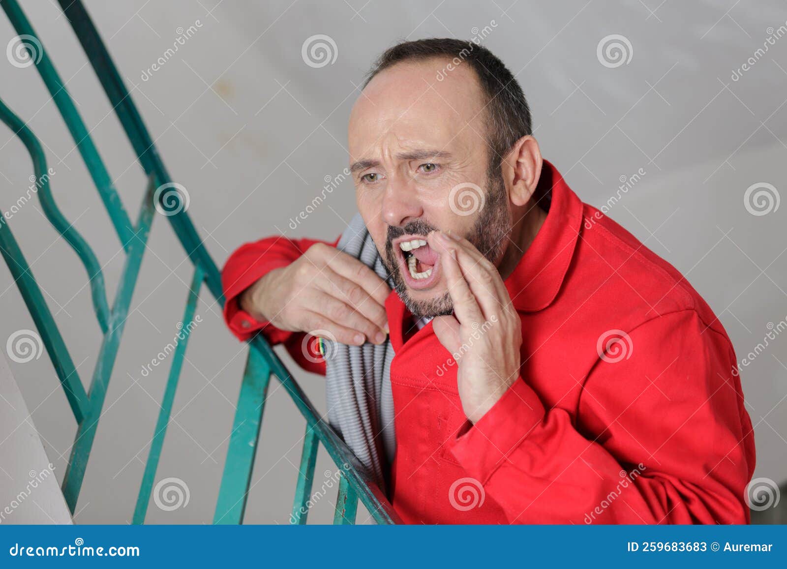 Builder Shouting through at Colleagues Stock Image - Image of helmet ...