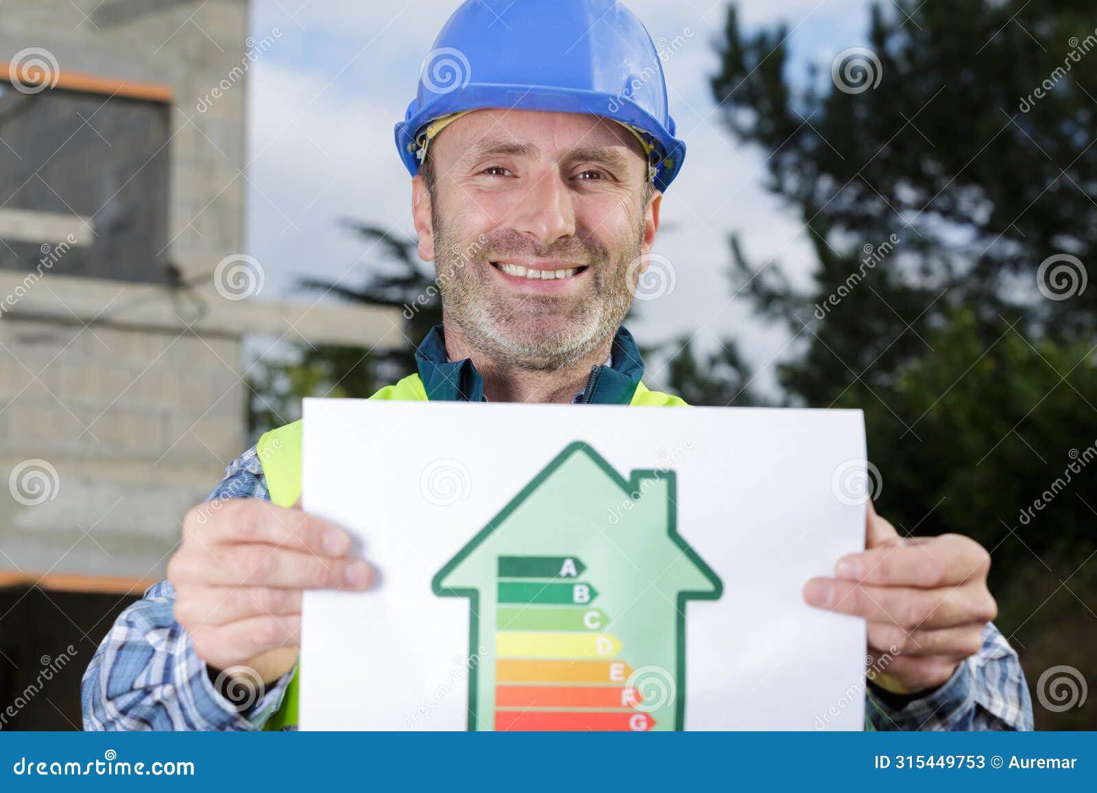 Builder Showing Energy Efficiency Chart Stock Image - Image of ...
