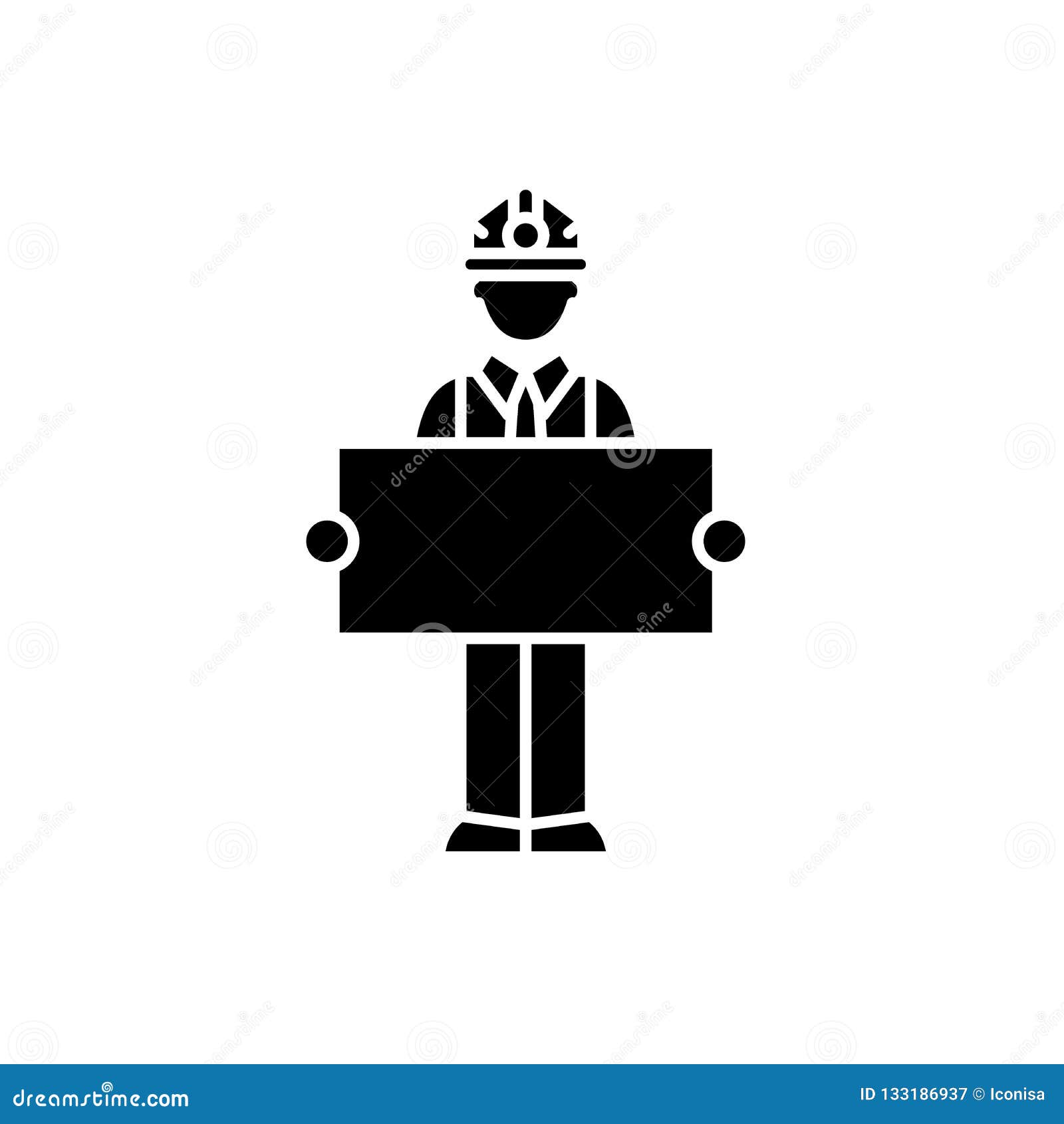 Builder with a Sign Black Icon, Vector Sign on Isolated Background ...