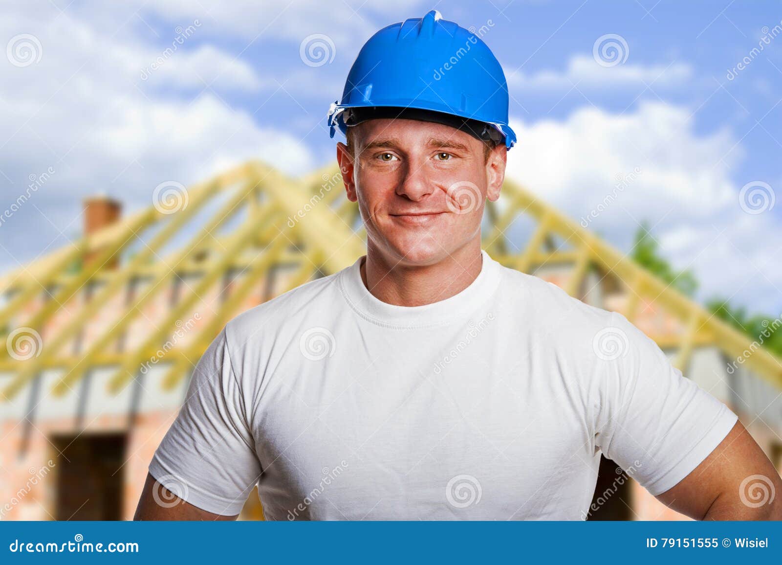 Builder on Site in Hardhat, Smiling Stock Image - Image of contractor ...