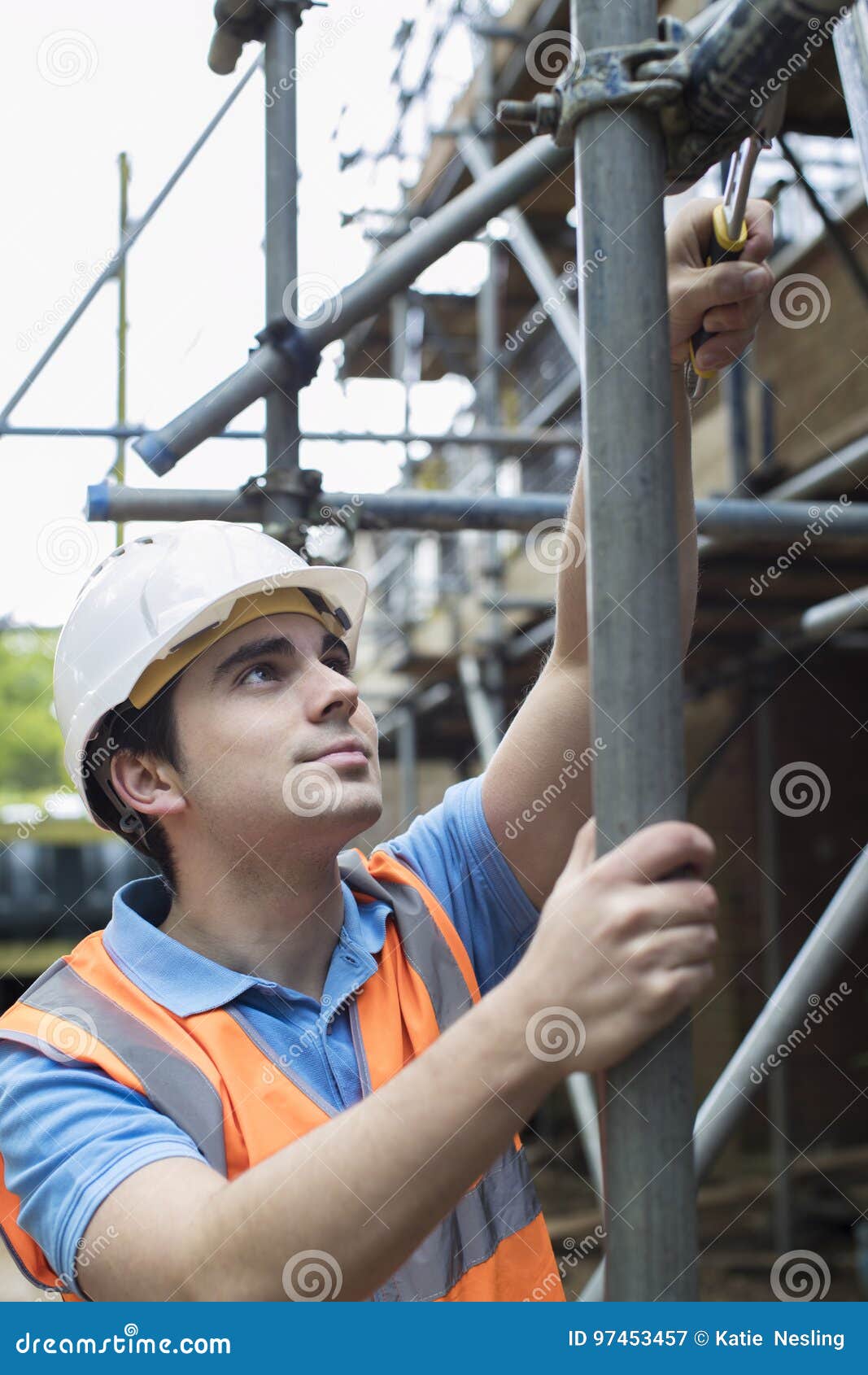 Builder on Site Putting Up Scaffolding Stock Image - Image of site ...