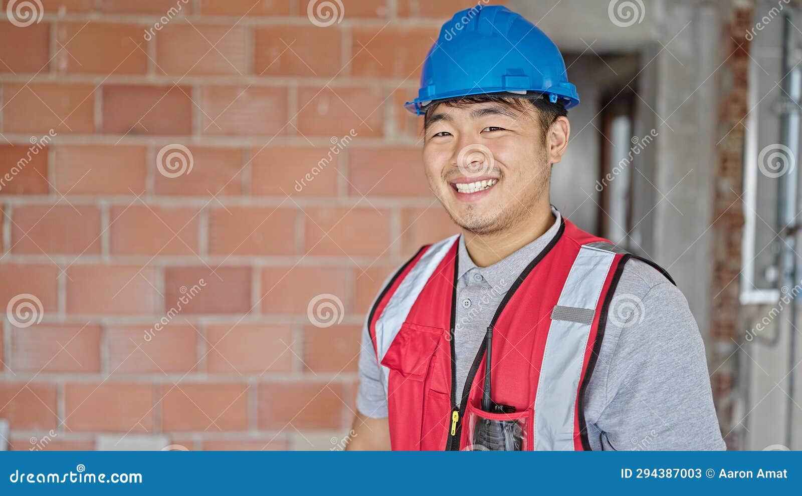 Builder Smiling Confident Standing at Construction Site Stock Image ...