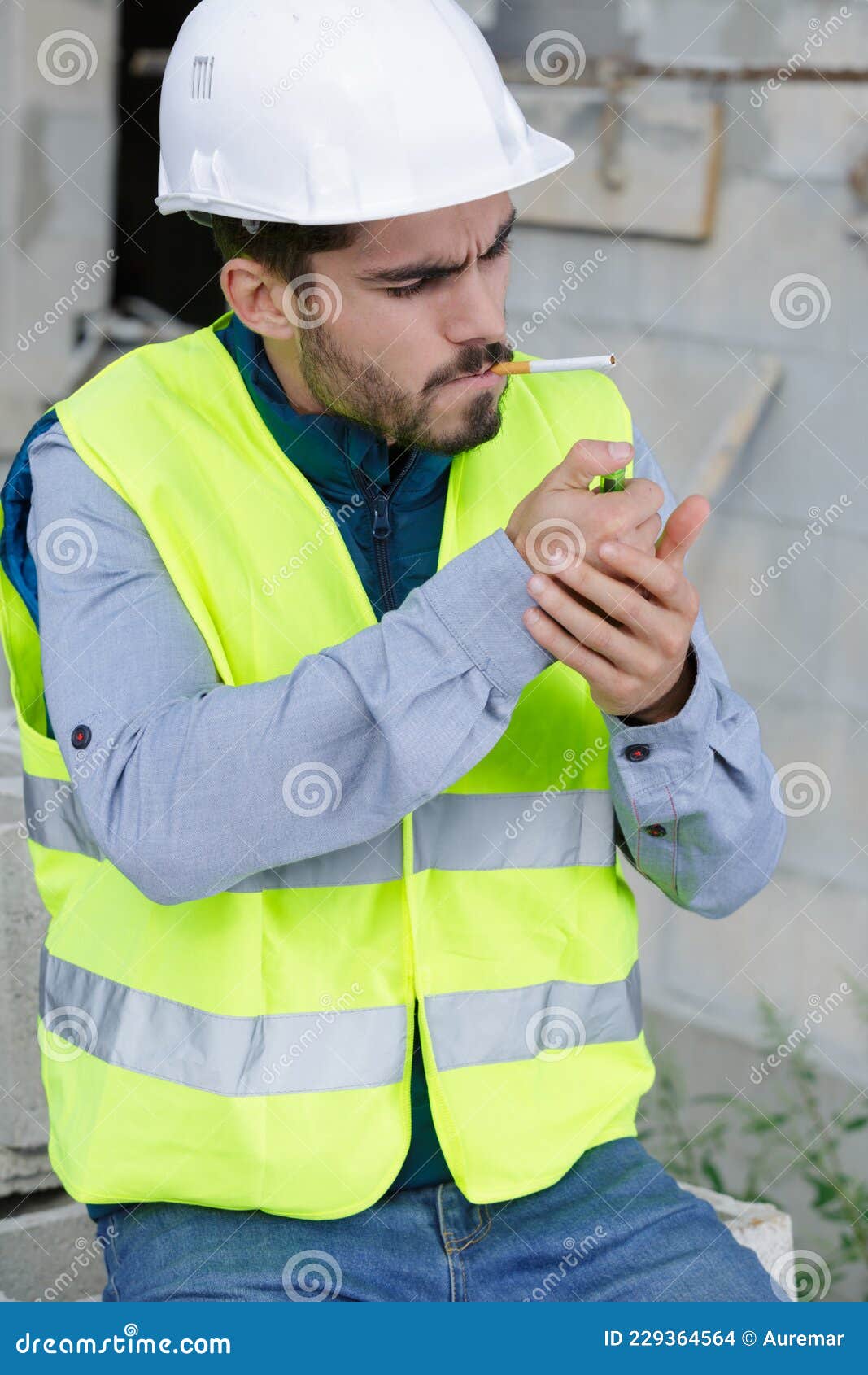 Builder Smoking Cigarette on Construction Site Stock Photo - Image of ...