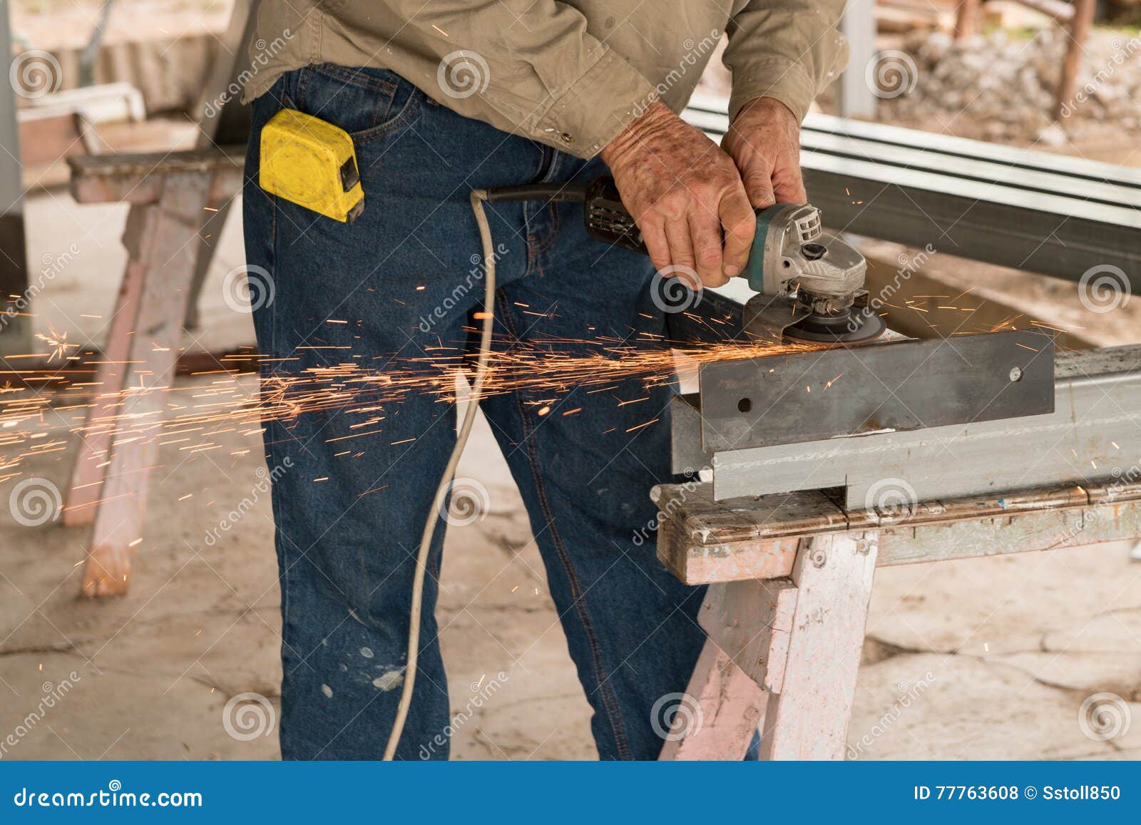 Builder Smoothing Steel with Grinder Stock Photo - Image of builder ...