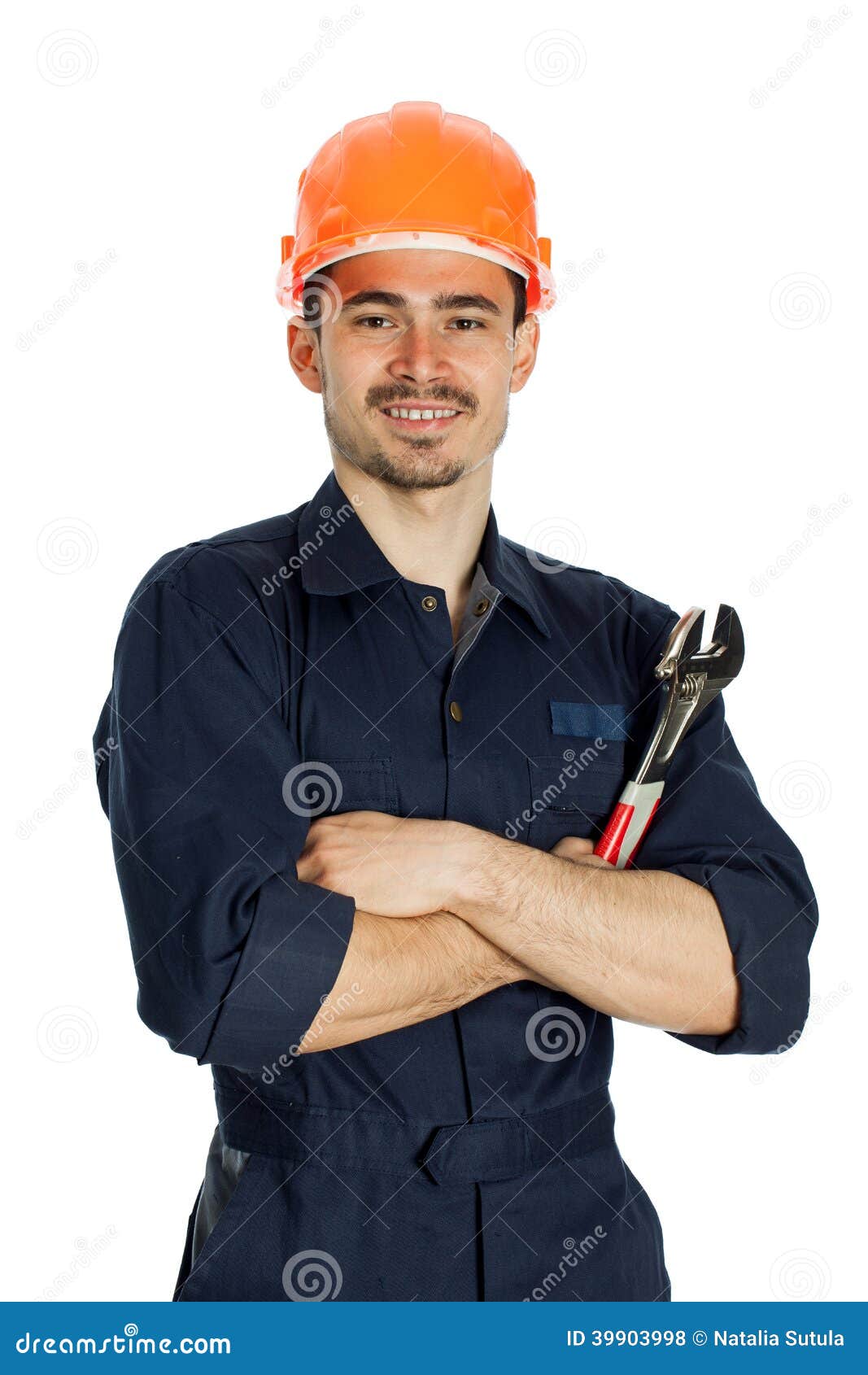 Builder with Spanner Isolated on White Background Stock Photo - Image ...