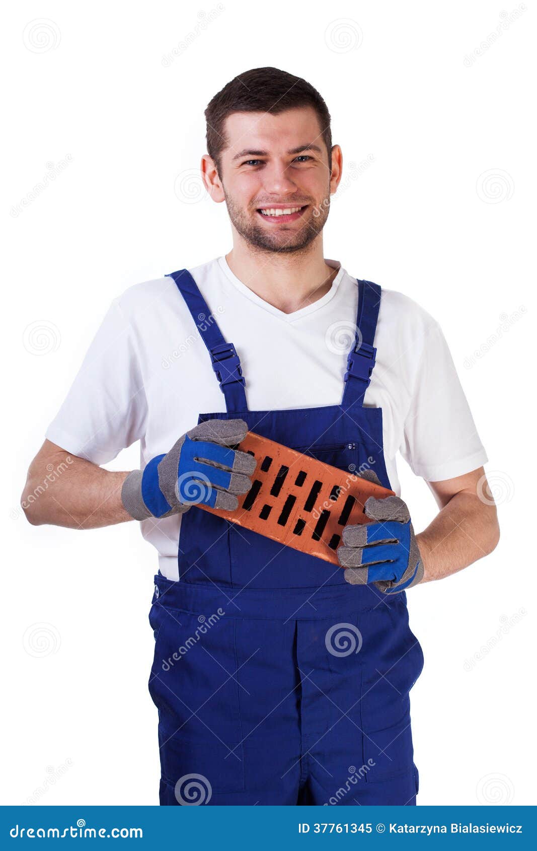 Builder Standing with Red Brick Stock Image - Image of smile ...