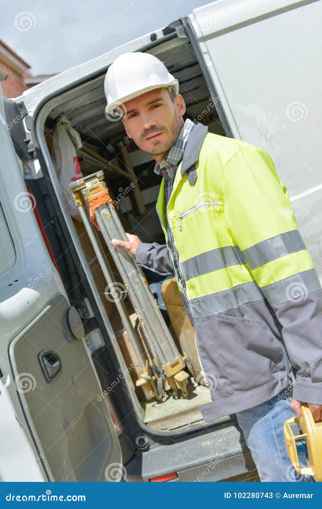 Builder Taking Tools Out Professional Truck Van Stock Image - Image of ...