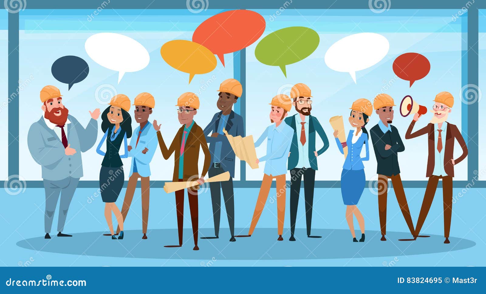 Builder Team Architect Mix Race Workers Chat Communication Bubble ...