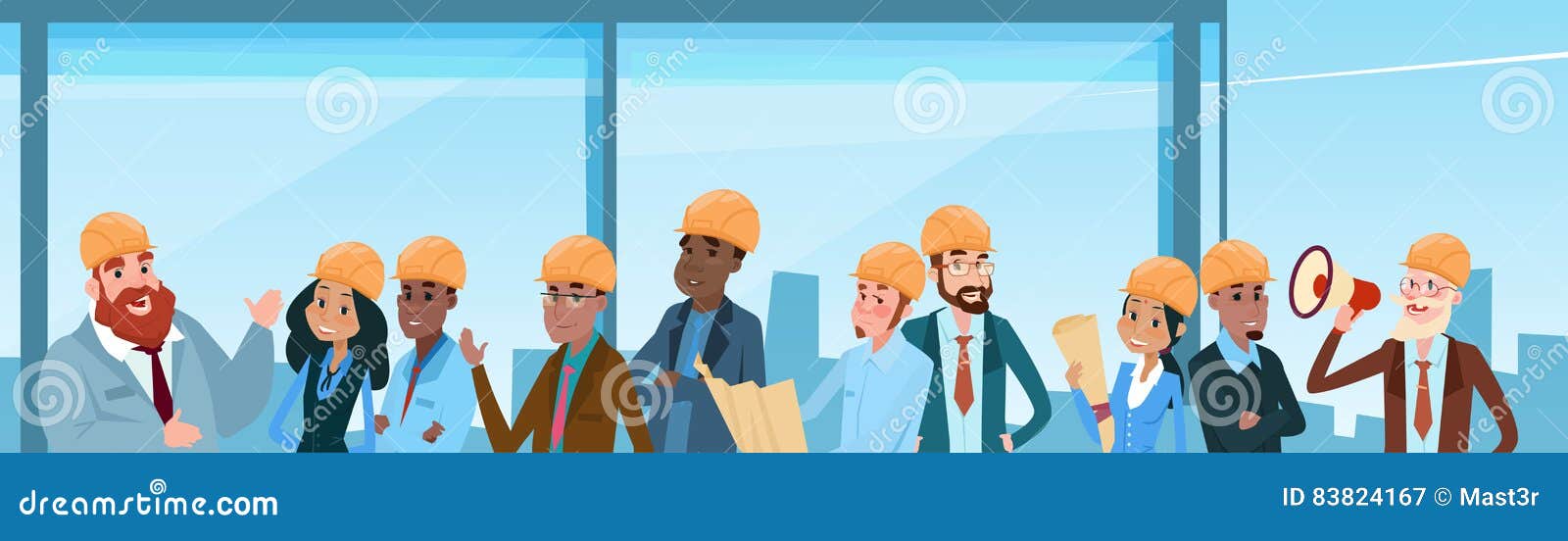 Builder Team Architect Mix Race Workers Stock Vector - Illustration of ...