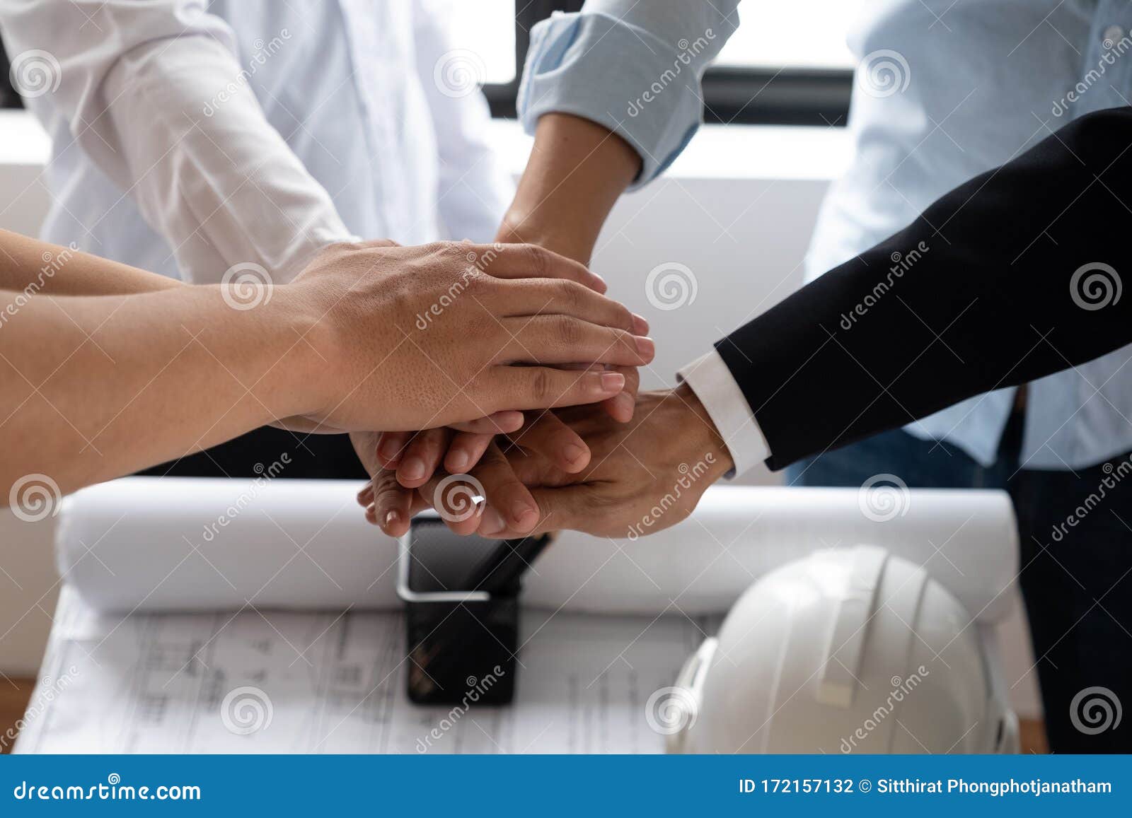 Builder Team Join Hands when His Project Meeting Success Stock Photo ...