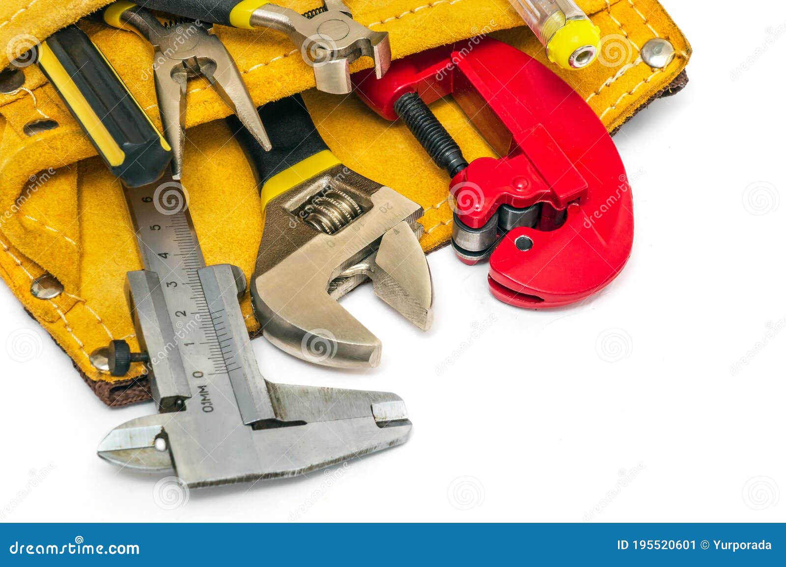 Builder Tool Set in Suede Bag on White Background Stock Image - Image ...