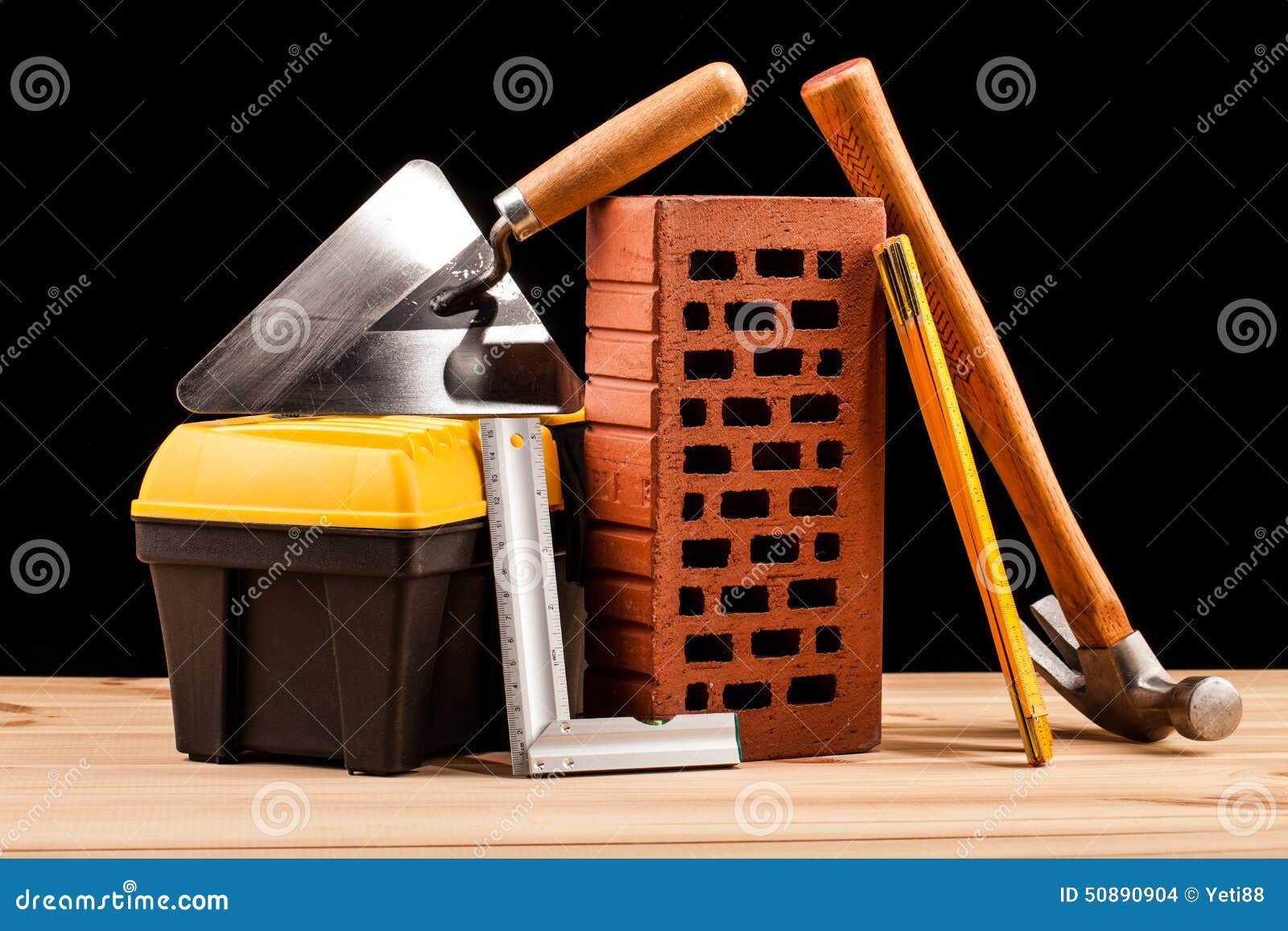 Builder Tools on Black Background Stock Photo - Image of handyman ...