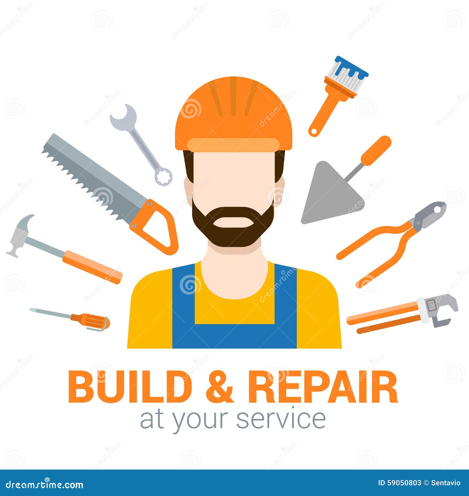 Builder with Tools: Build and Repair Flat Vector Construction Stock ...