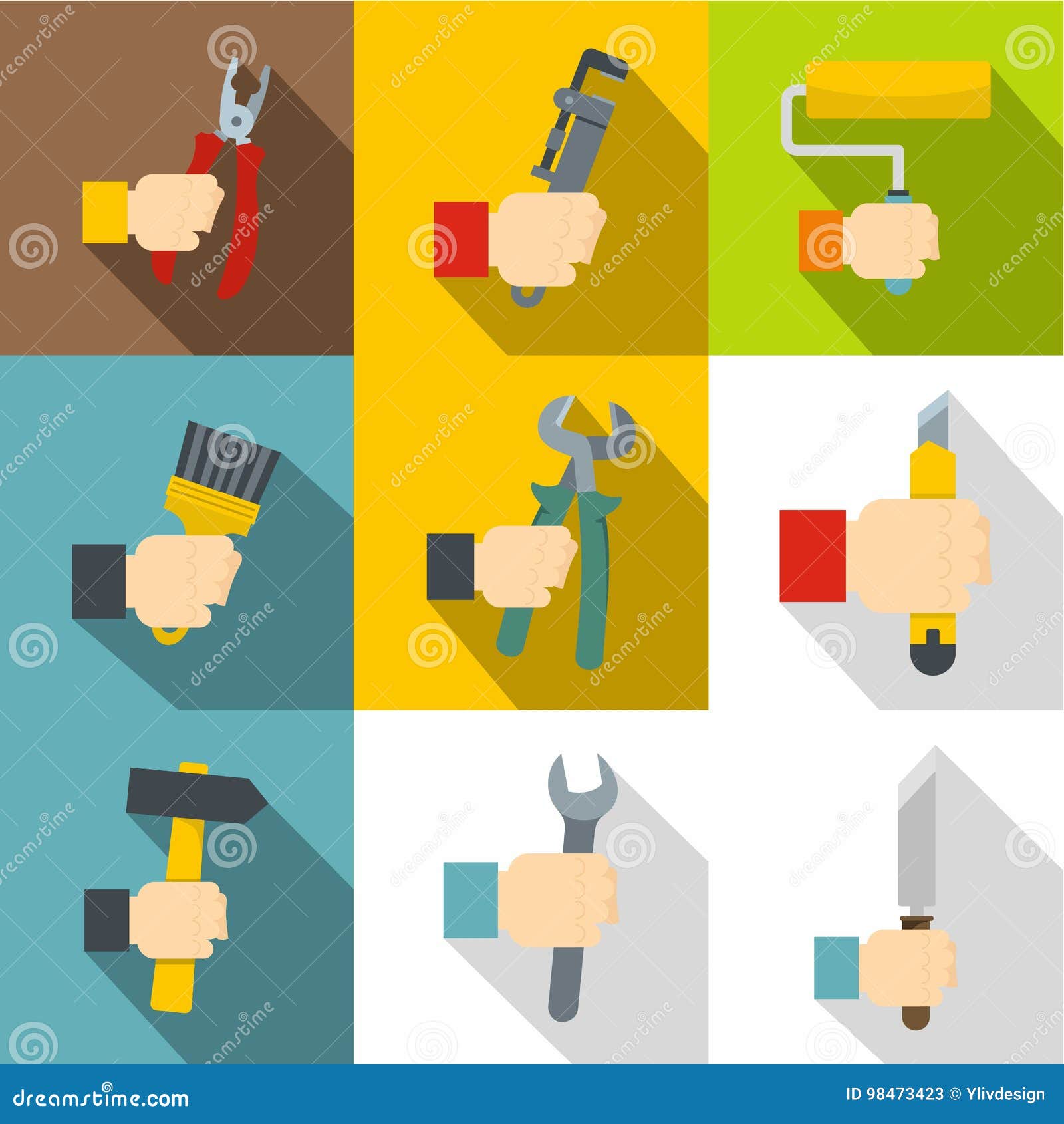 Builder Tools Icons Set, Flat Style Stock Vector - Illustration of ...