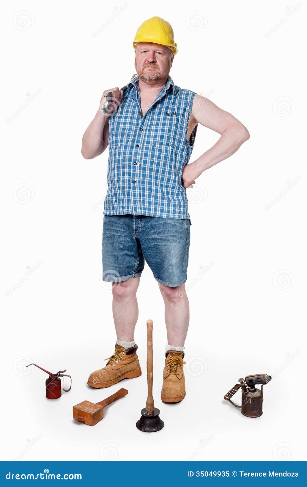 Builder with Tools - Isolated on White Stock Image - Image of isolated ...