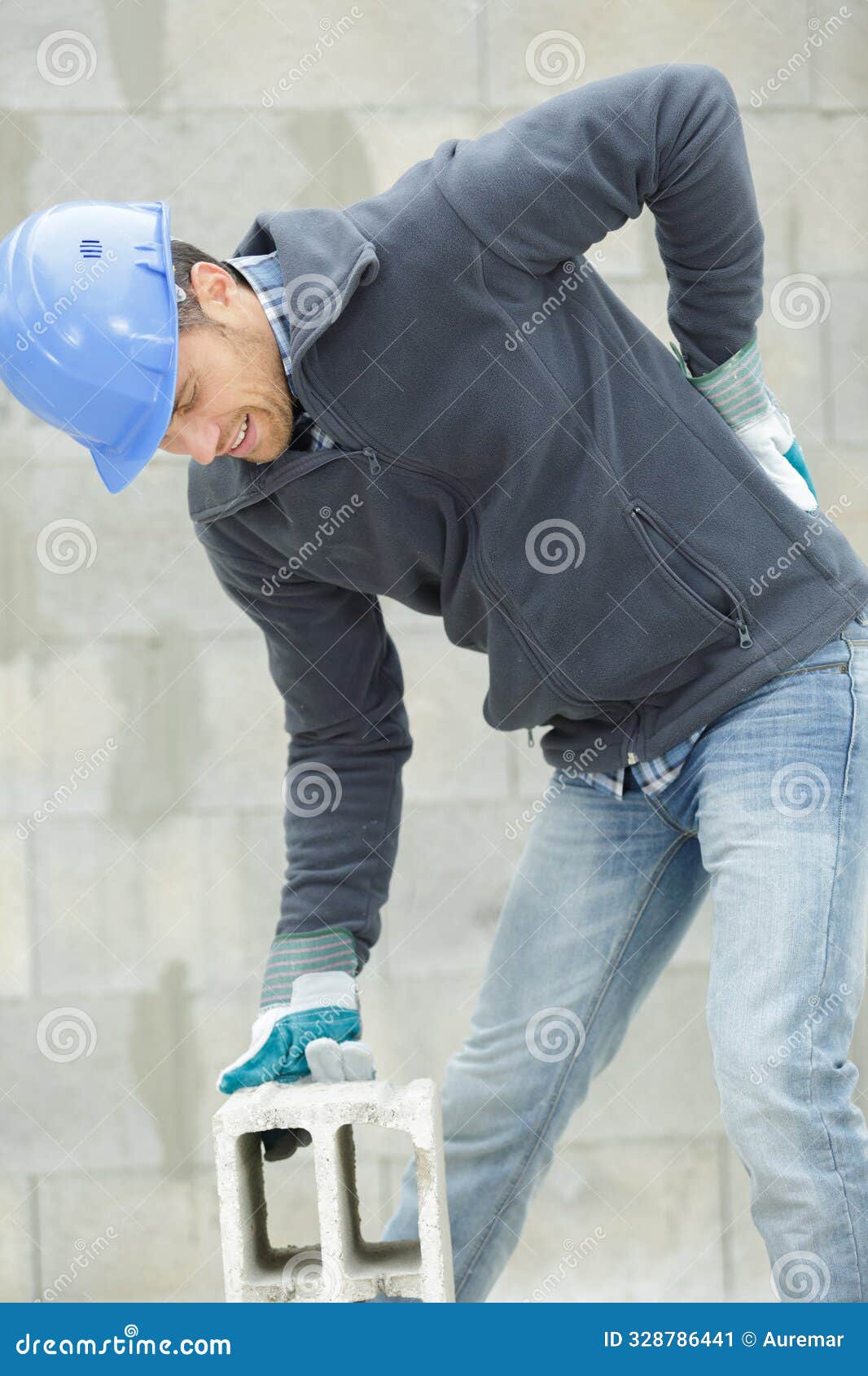 Builder Touching Painful Stretched Lower Back because Physical Work ...