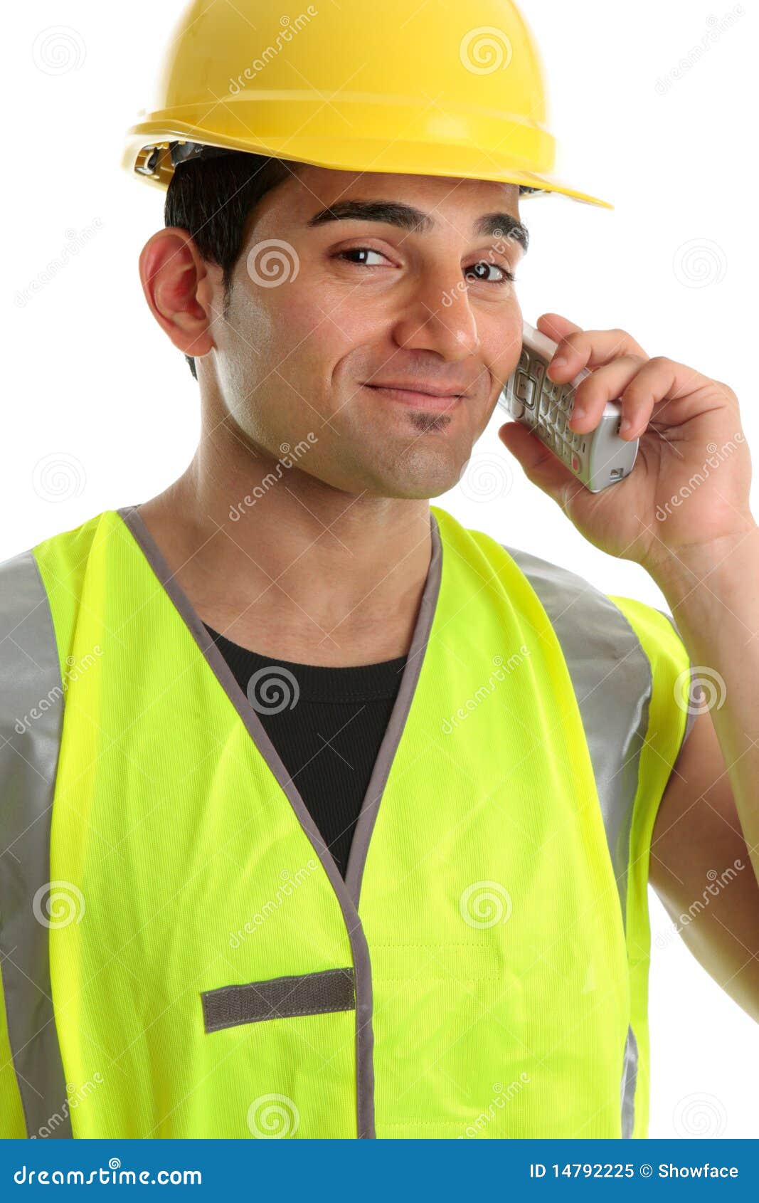 Builder Tradesman on Telephone Stock Image - Image of looking ...