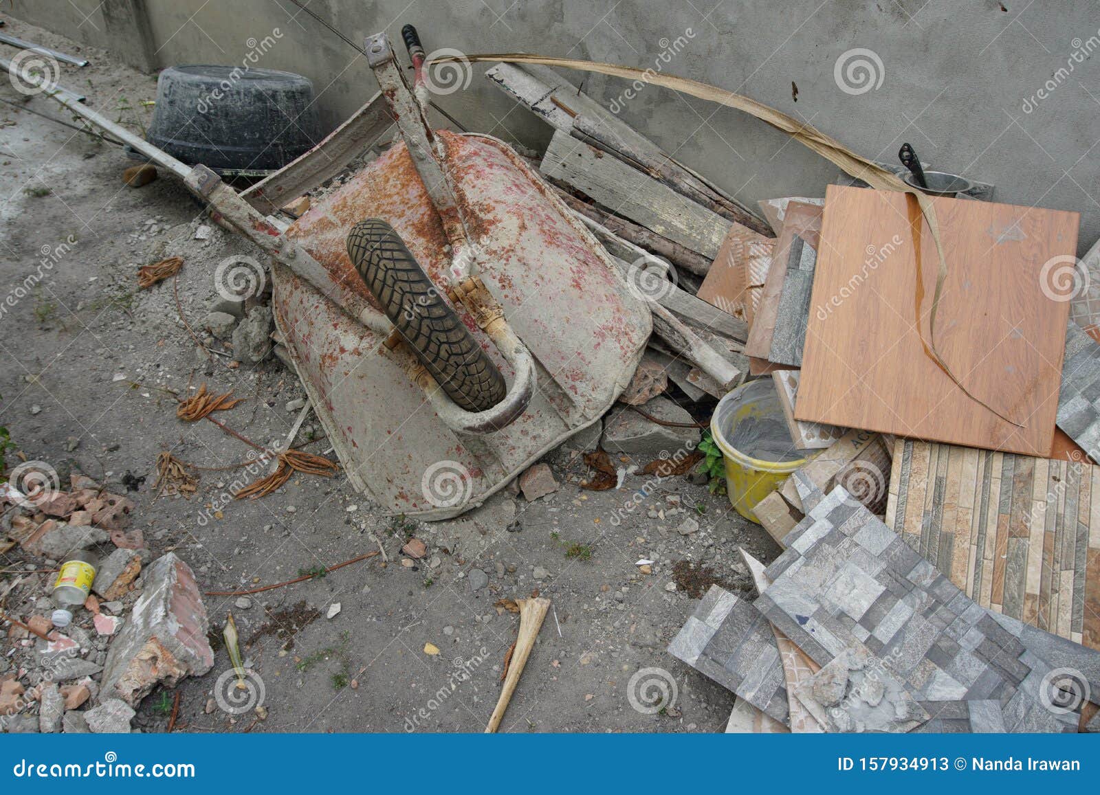Builder Trash and Construction Waste, Full of Tiles Stock Image - Image ...