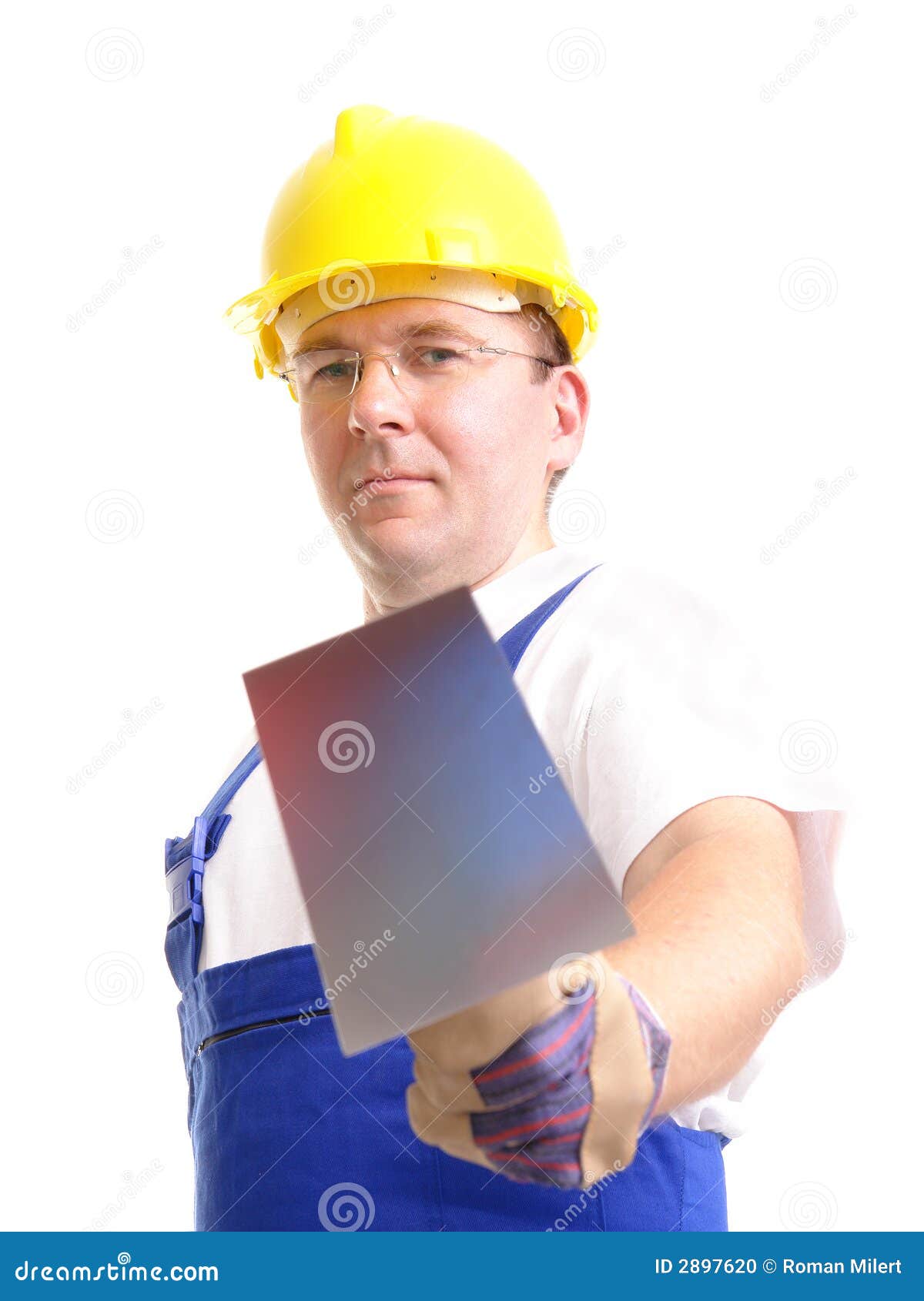 Builder with trowel stock photo. Image of gloves, manual - 2897620