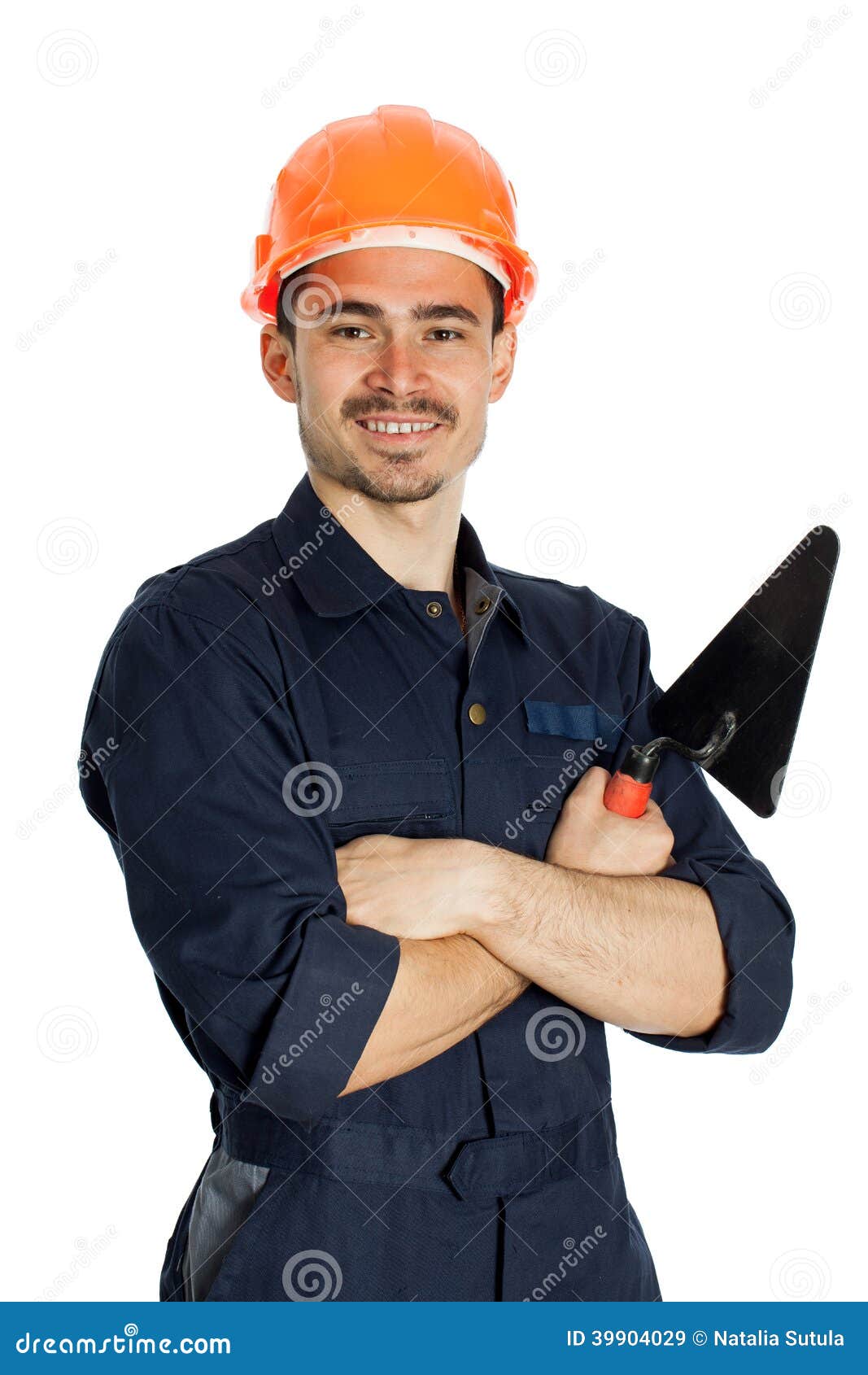 Builder with Trowel Isolated on White Background Stock Image - Image of ...