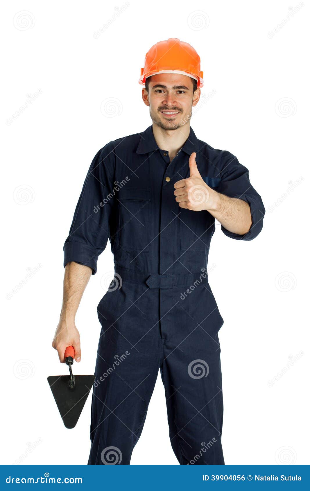 Builder with Trowel Isolated on White Background Stock Photo - Image of ...
