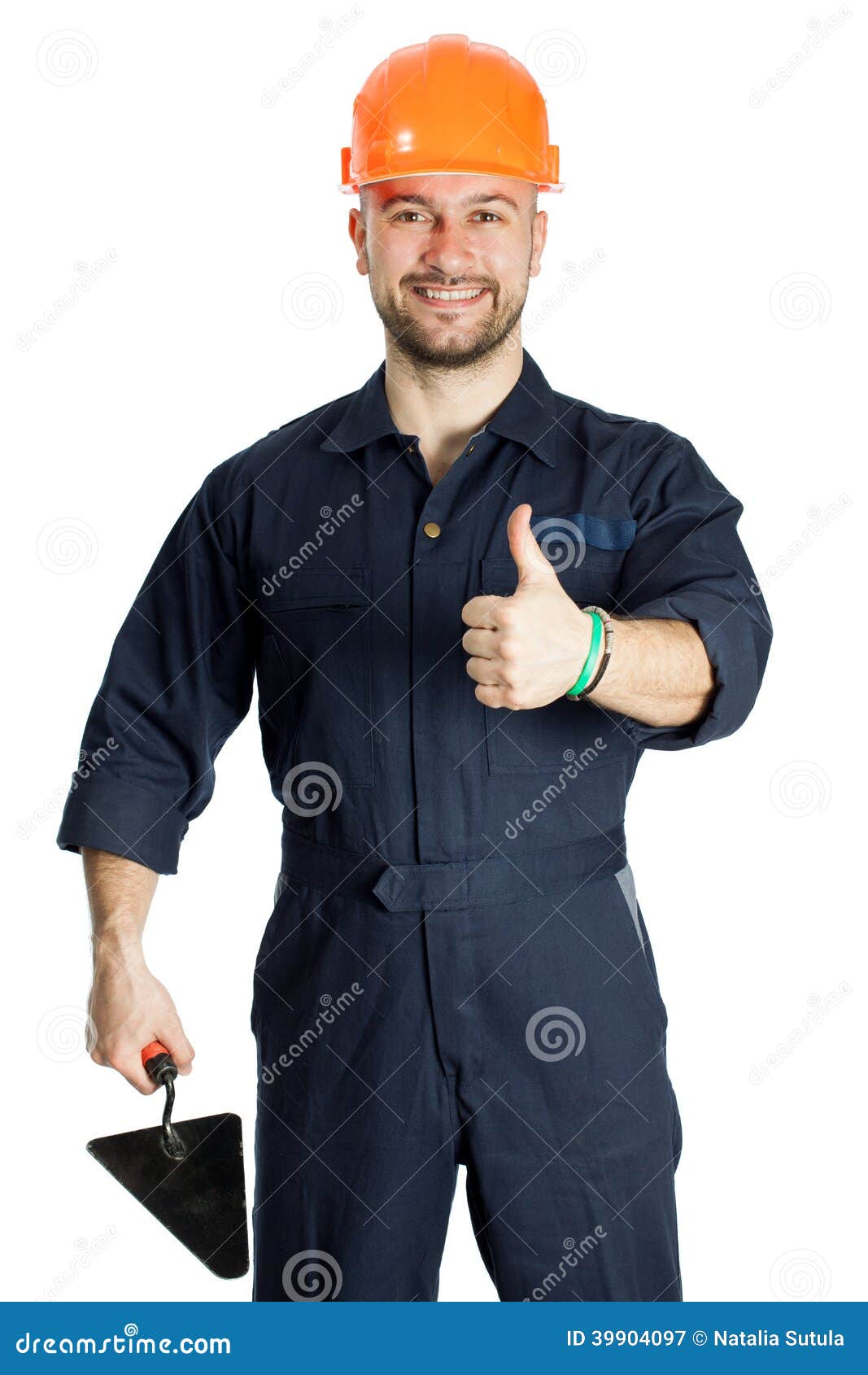Builder with Trowel Isolated on White Background Stock Image - Image of ...