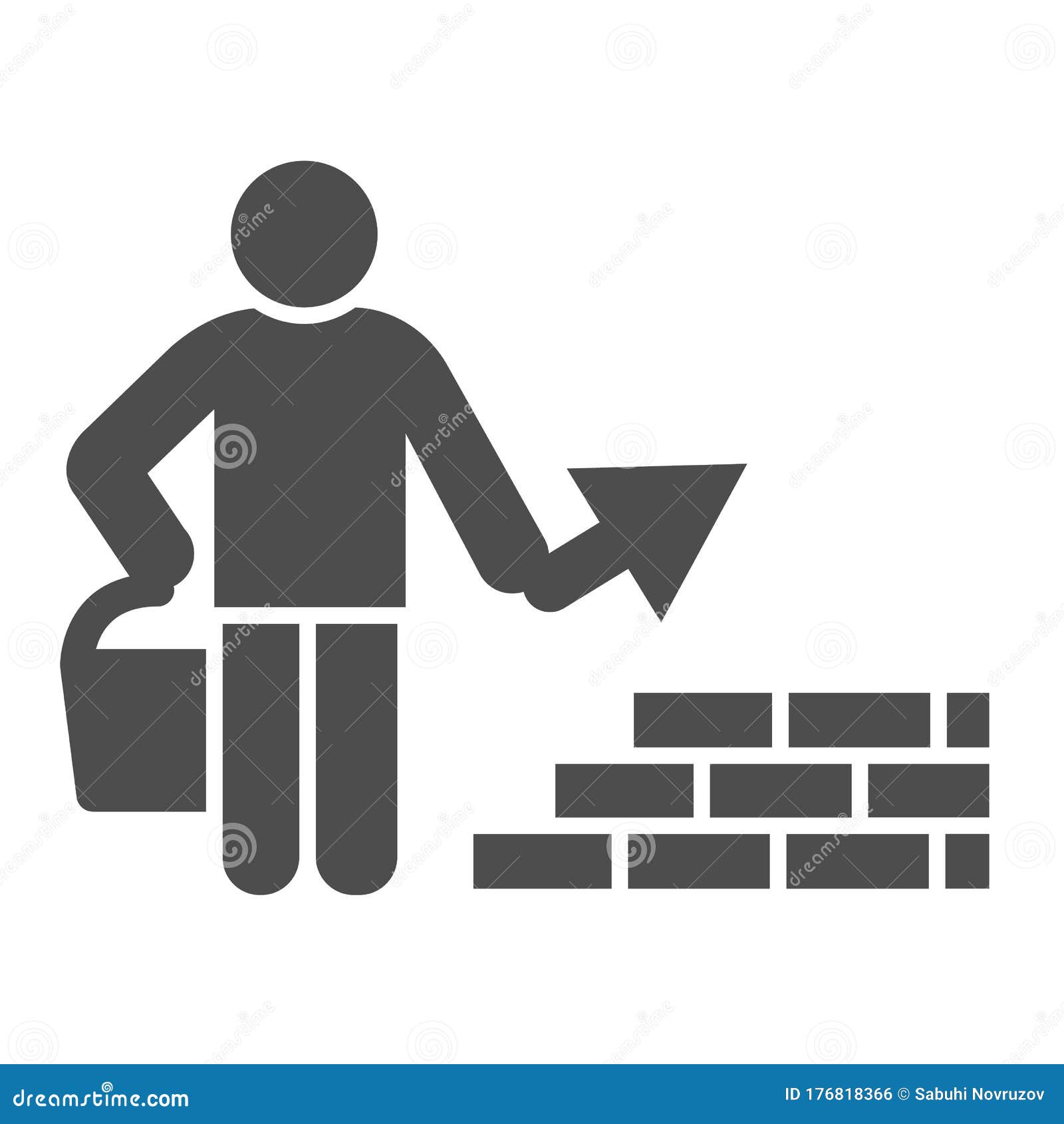 Builder With Trowel Solid Icon. Worker Man Build Brick Masonry Wall ...