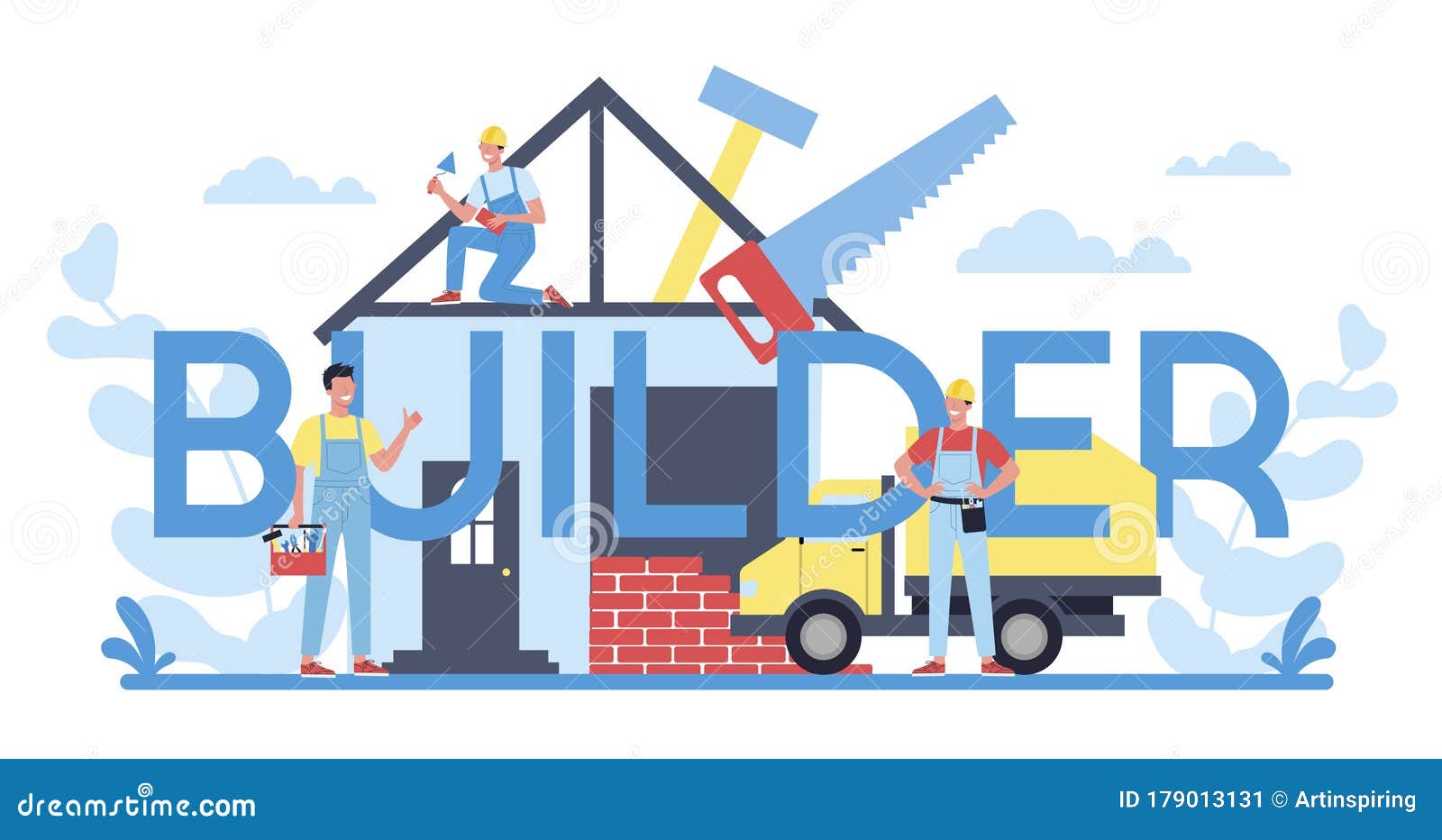Builder Typographic Header Concept. Workers Constructing Home Stock ...