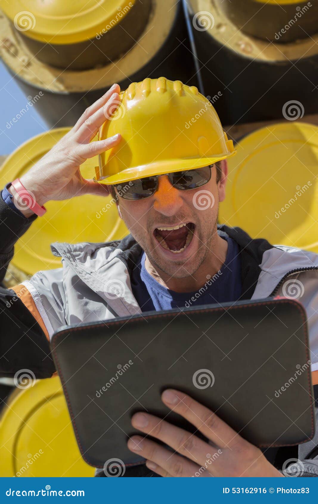 Builder under stress stock photo. Image of realizes, plan - 53162916