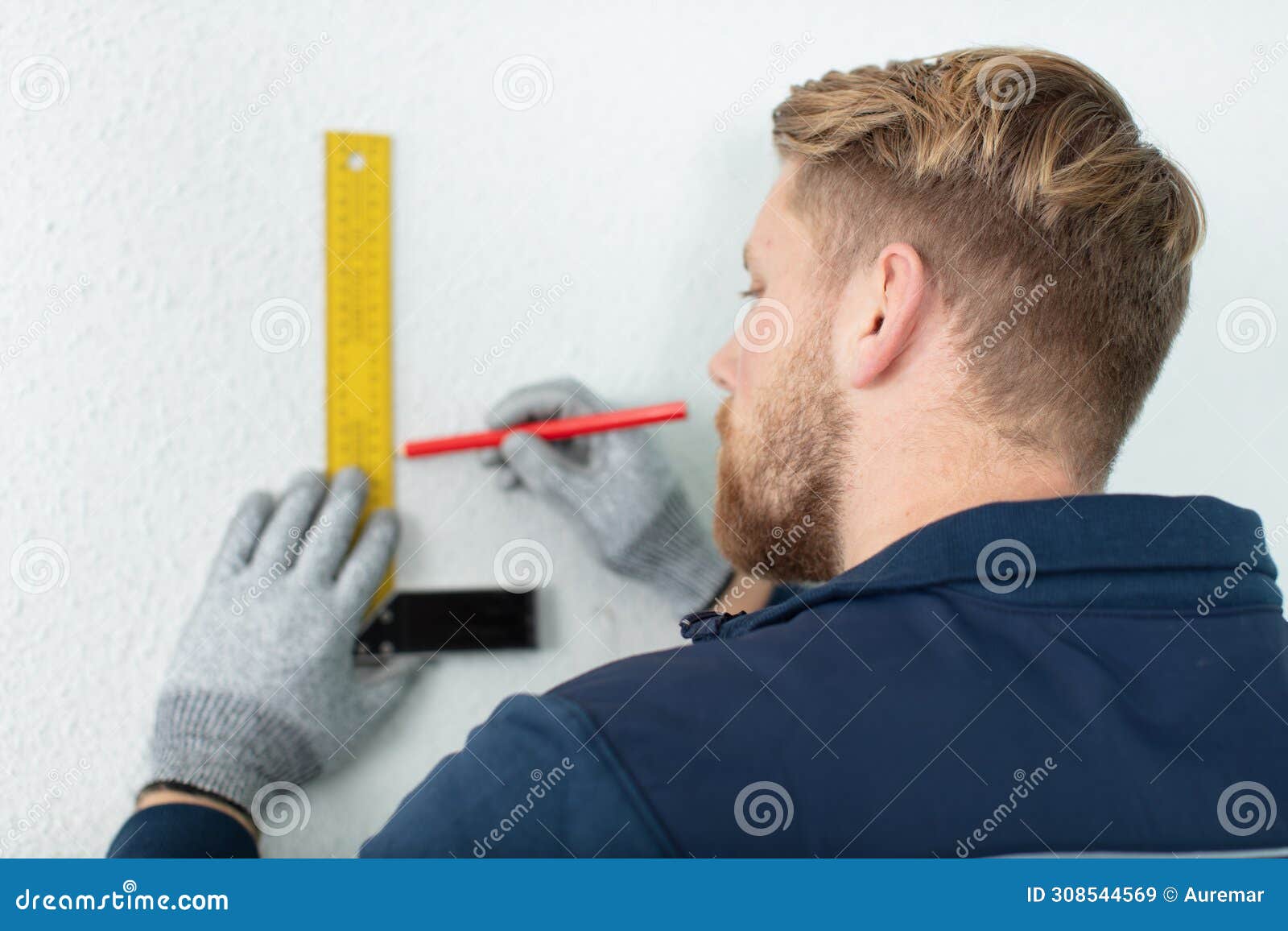 Builder Uses Set-square Against Wall Stock Image - Image of craftsman ...