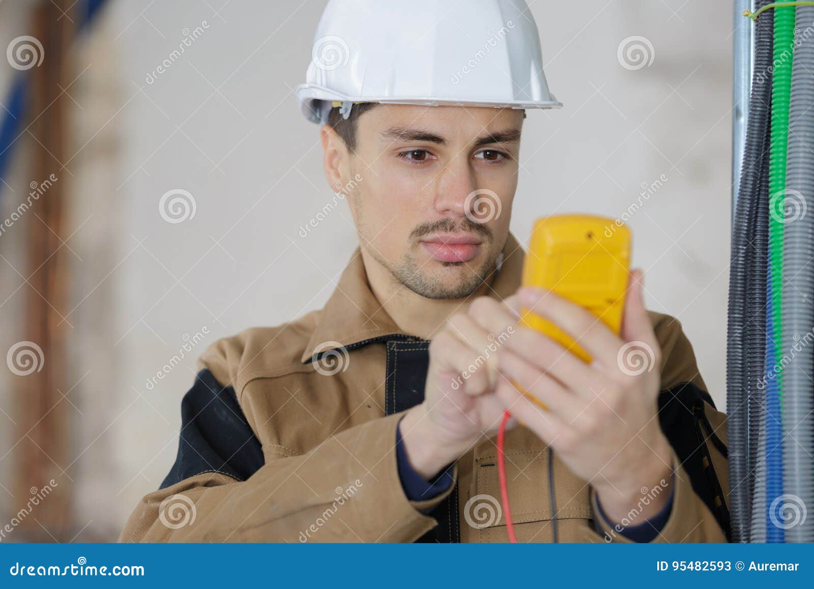 Builder Using Digital Multimeter Isolated Stock Image - Image of ...