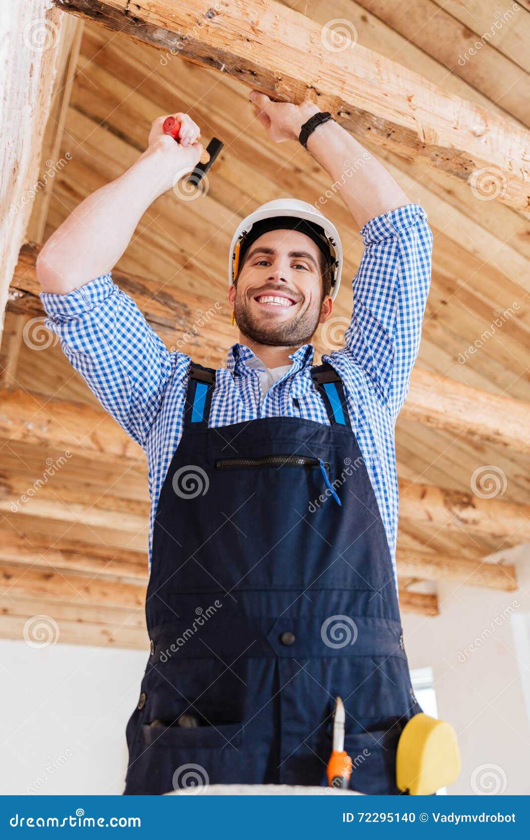 Builder Using a Hammer at the Working Area Stock Photo - Image of ...