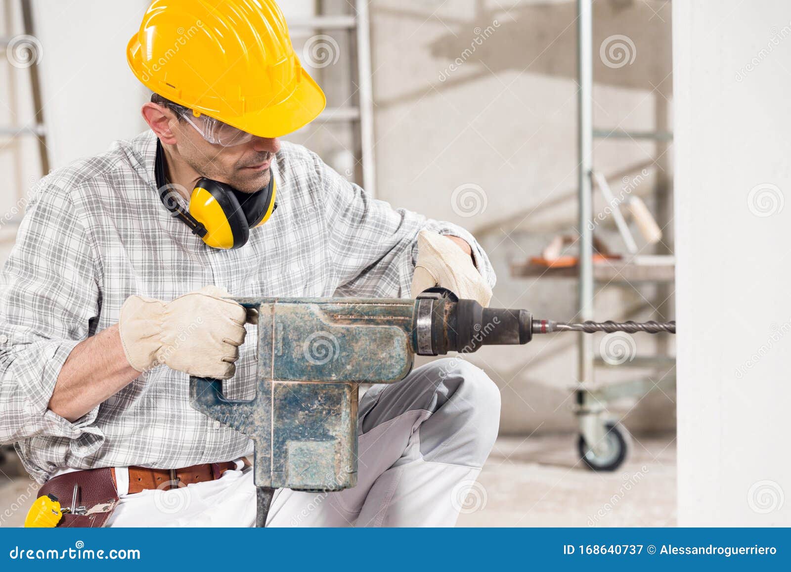 Builder Using a Handheld Power Drill Stock Image - Image of ...