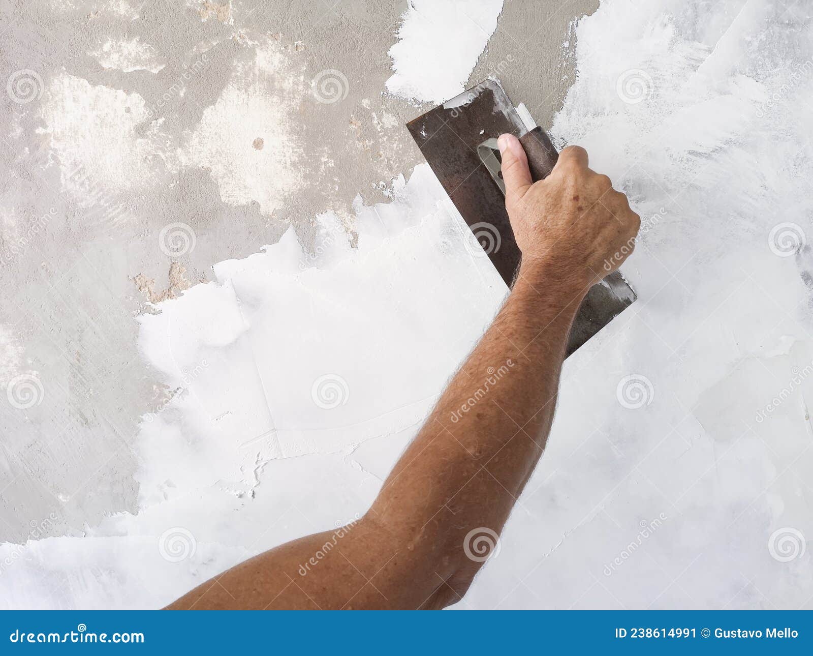 Builder Using Plastering Tool for Finishing Old Wall Stock Image ...