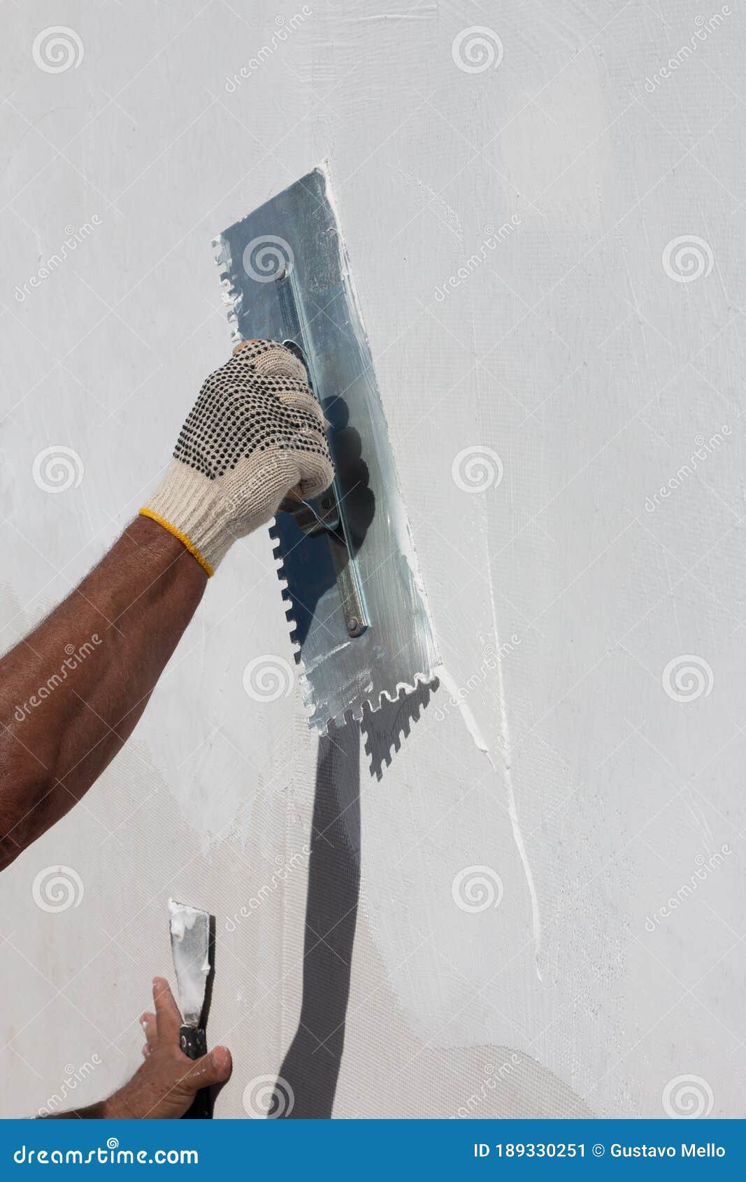 Builder Using Plastering Tool for Finishing Wall Stock Image - Image of ...