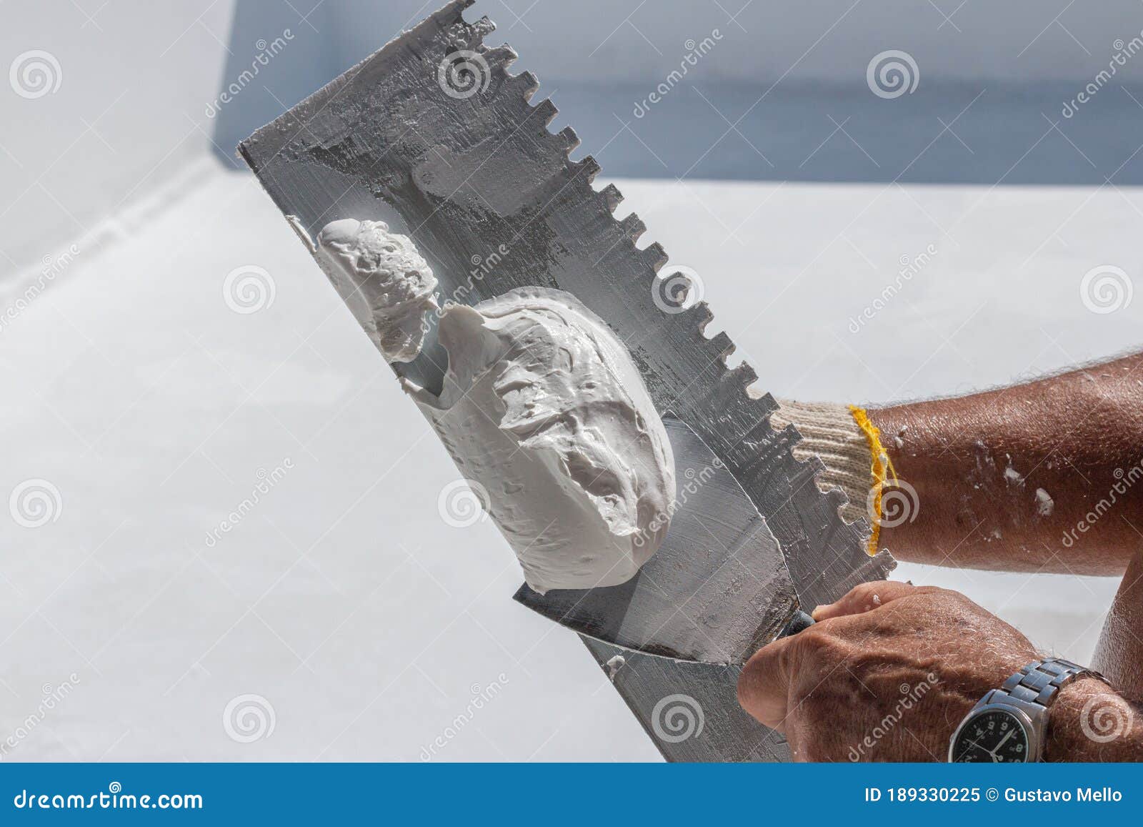 Builder Using Plastering Tool for Finishing Wall and Floor Stock Image ...
