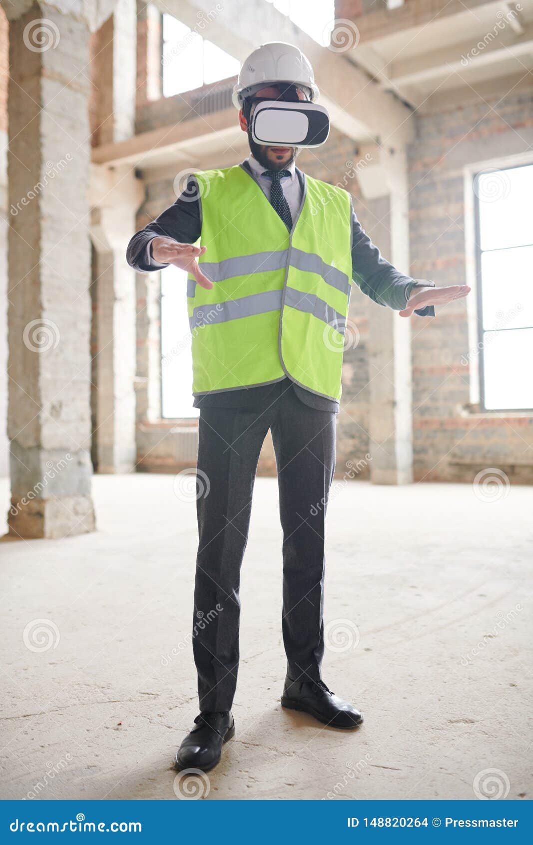 Builder in virtual reality stock photo. Image of industrial - 148820264
