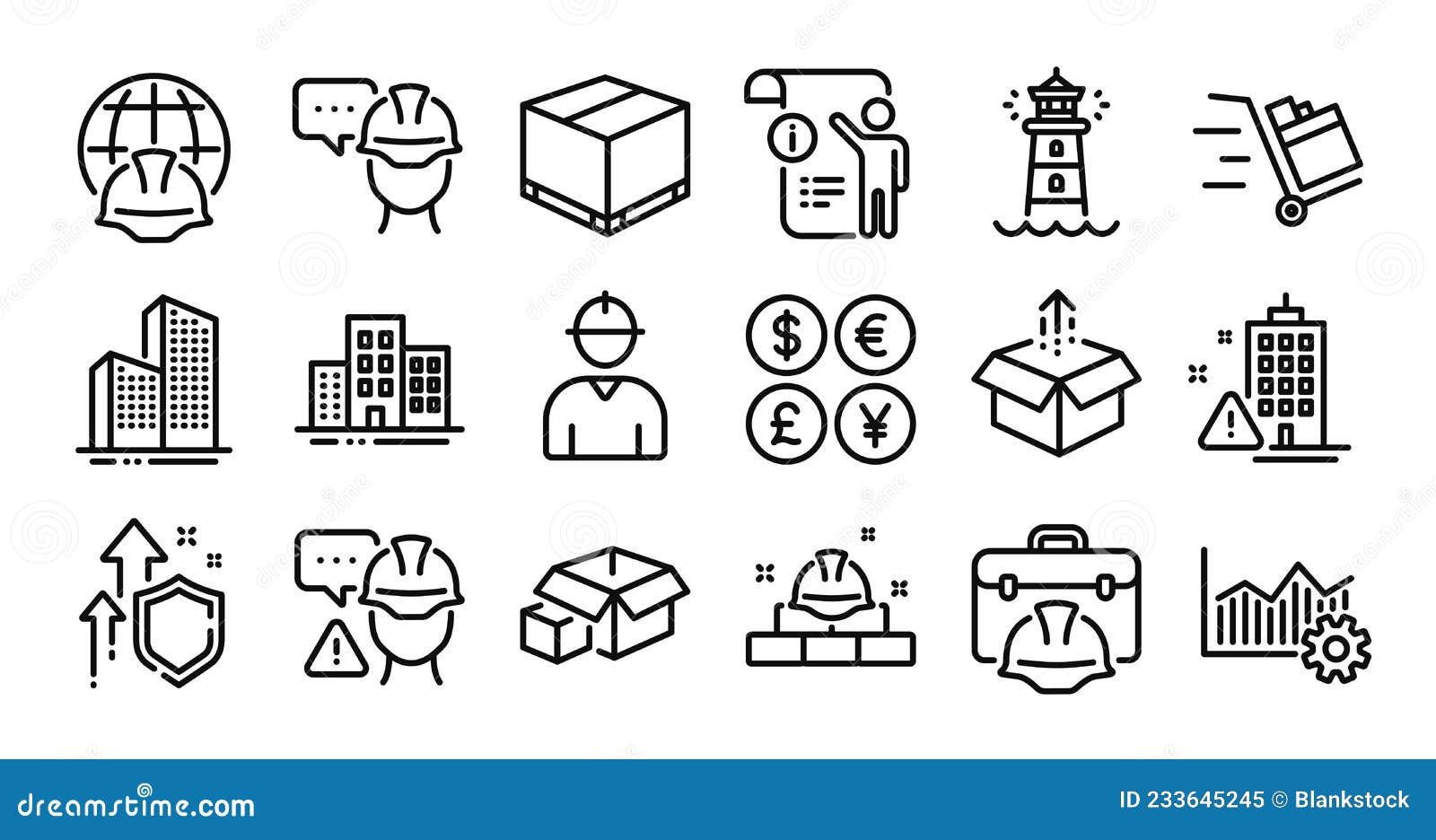 Builder Warning, Engineer and Building Warning Line Icons Set. Vector ...