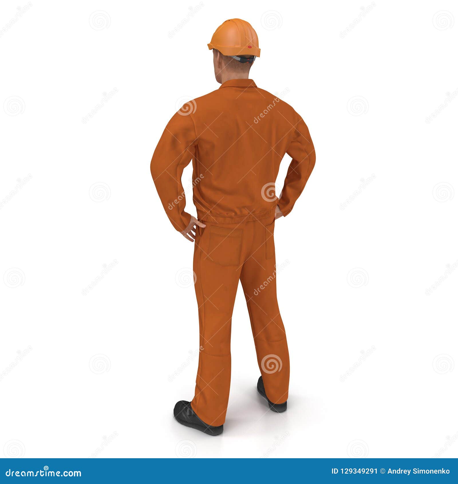 Builder Wearing Orange Coveralls Standing Pose. 3D Illustration ...