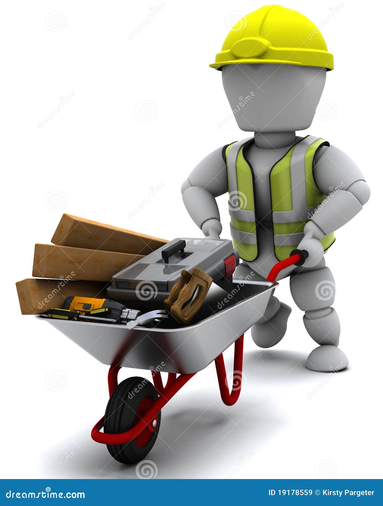 Builder with a Wheel Barrow Carrying Tools Stock Illustration ...