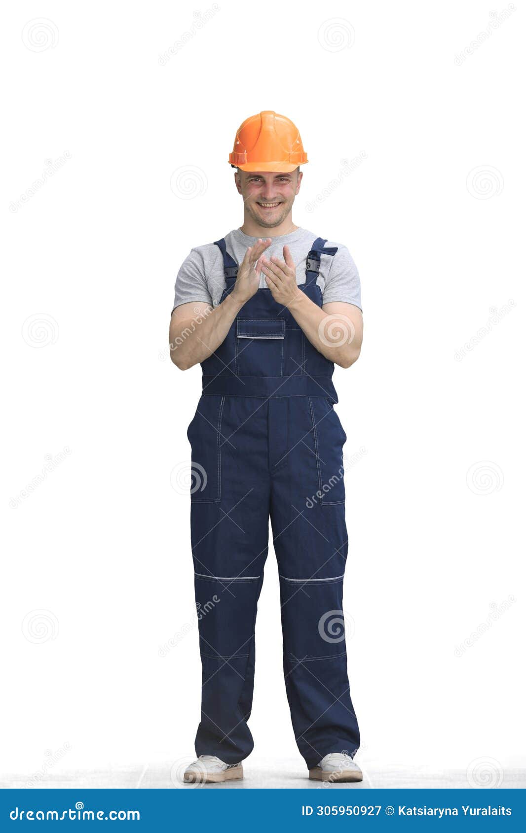 The Builder, on a White Background, in Full Height, Claps Stock Image ...