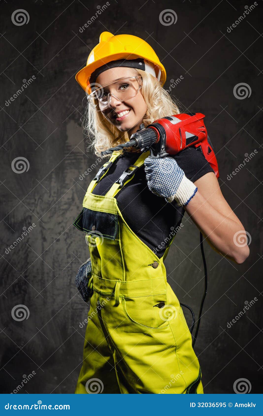 Builder woman stock image. Image of people, blonde, drill - 32036595
